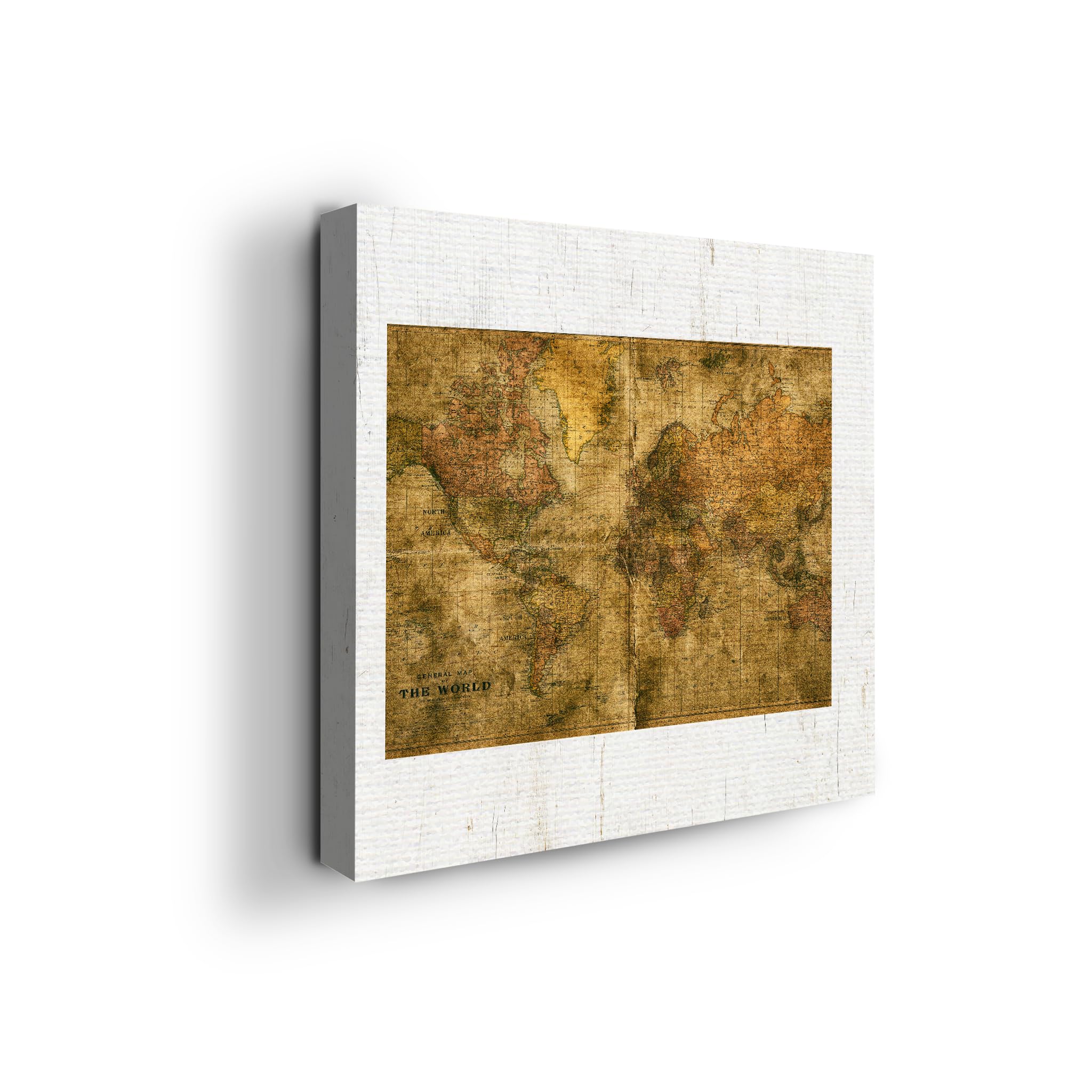 Vintage World Map Canvas Wall Art by Mavis Print- 14x14 inches Map Wall ...