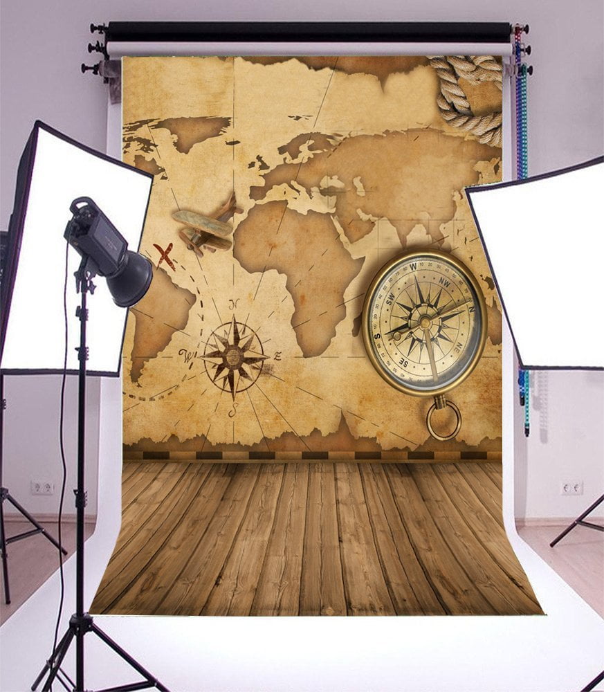 Vintage World Map Compass Wood Backdrop 5x7ft Photography Background ...