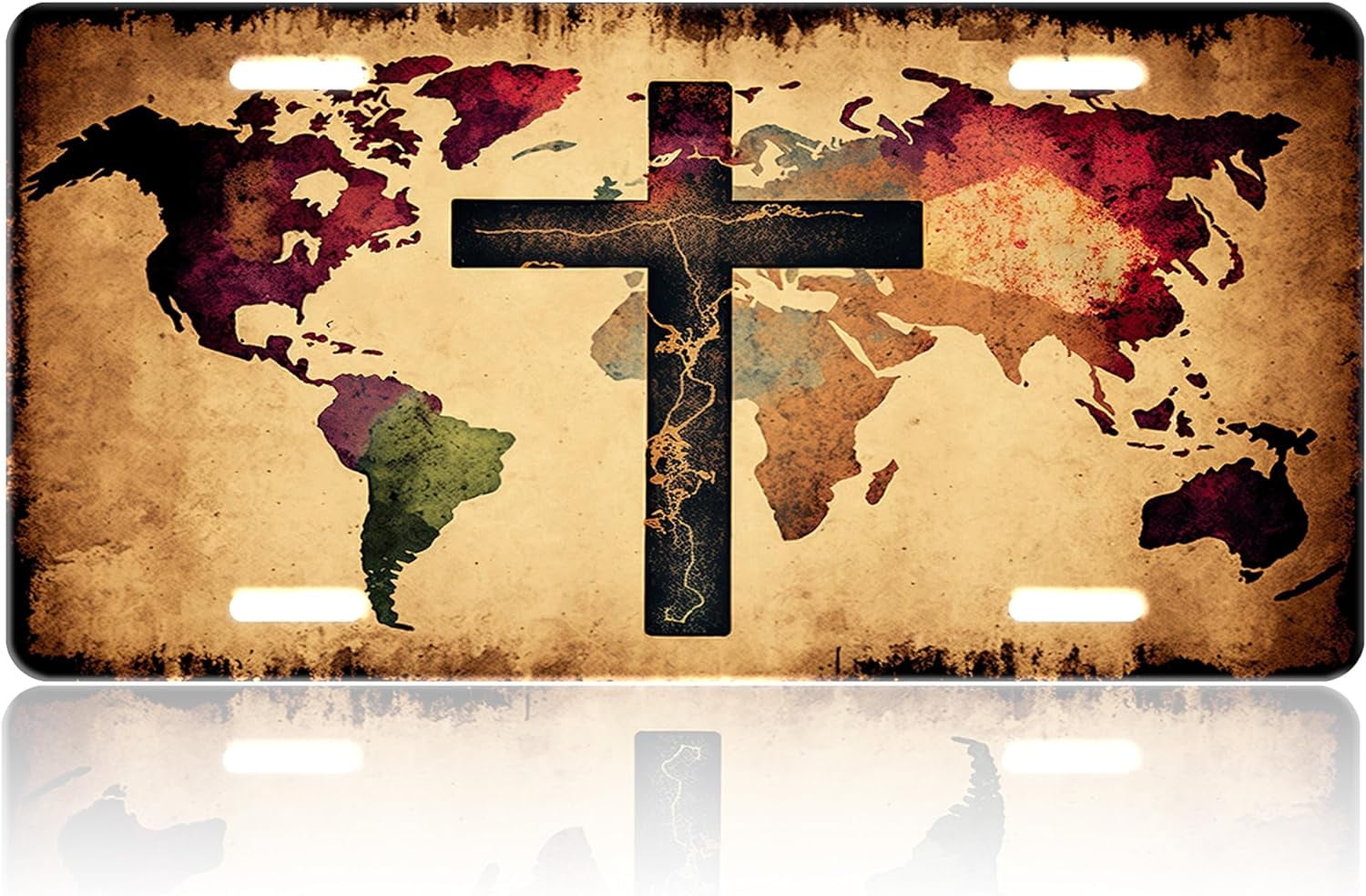 Vintage World Map and Cross License Plates,Personalized Front Plates ...