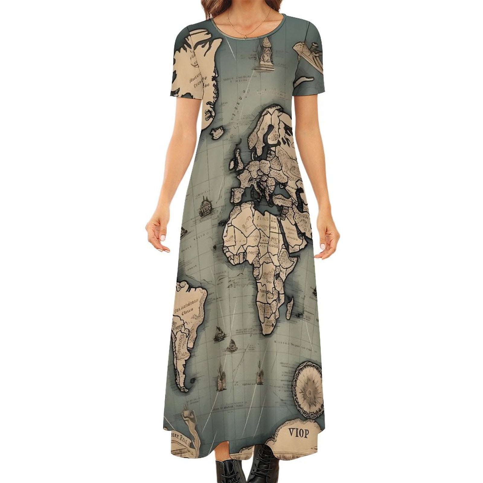Vintage World Map Dress Historical Map Trendy Maxi Dress Street Fashion ...