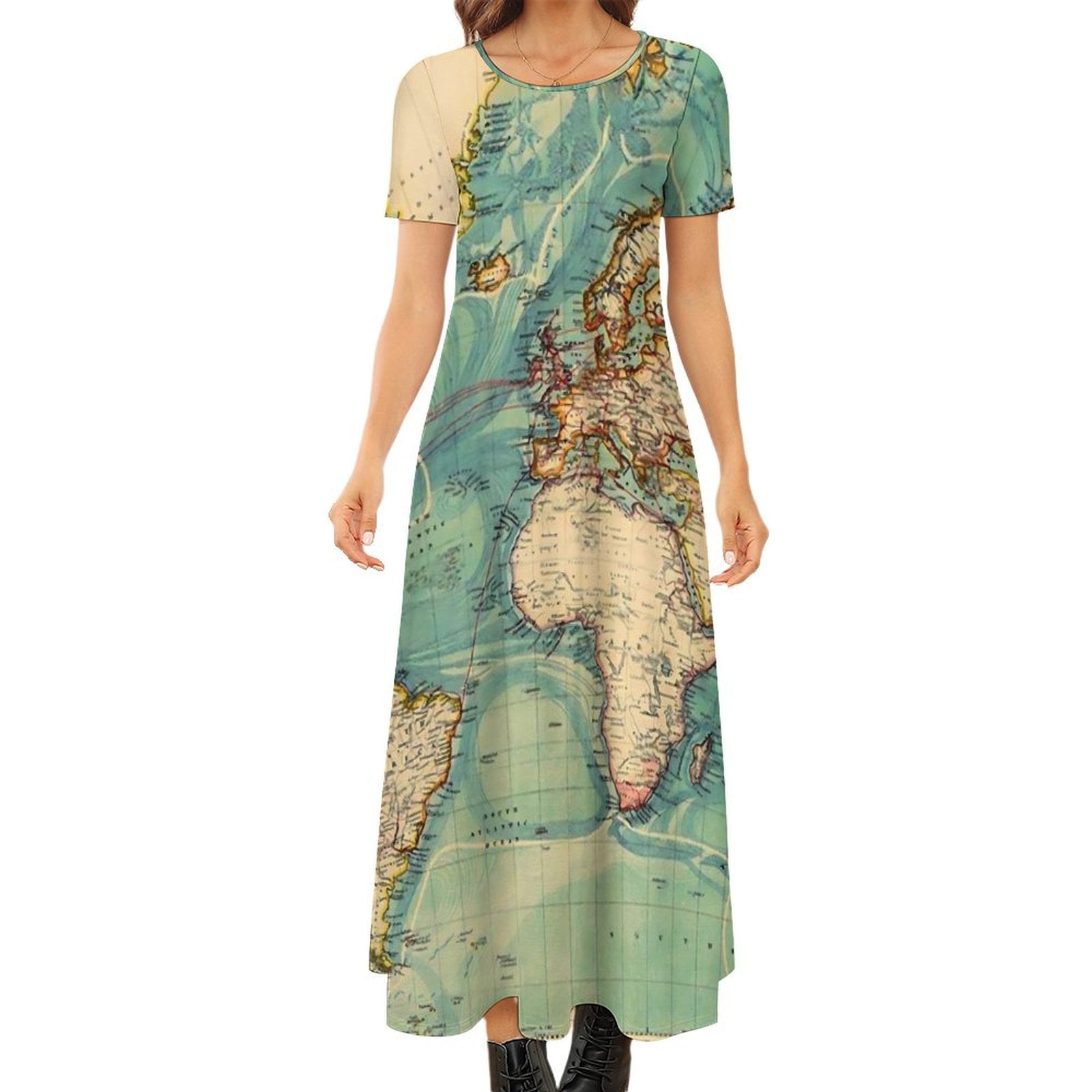 Vintage World Map Dress Historical Map Trendy Maxi Dress Street Fashion ...