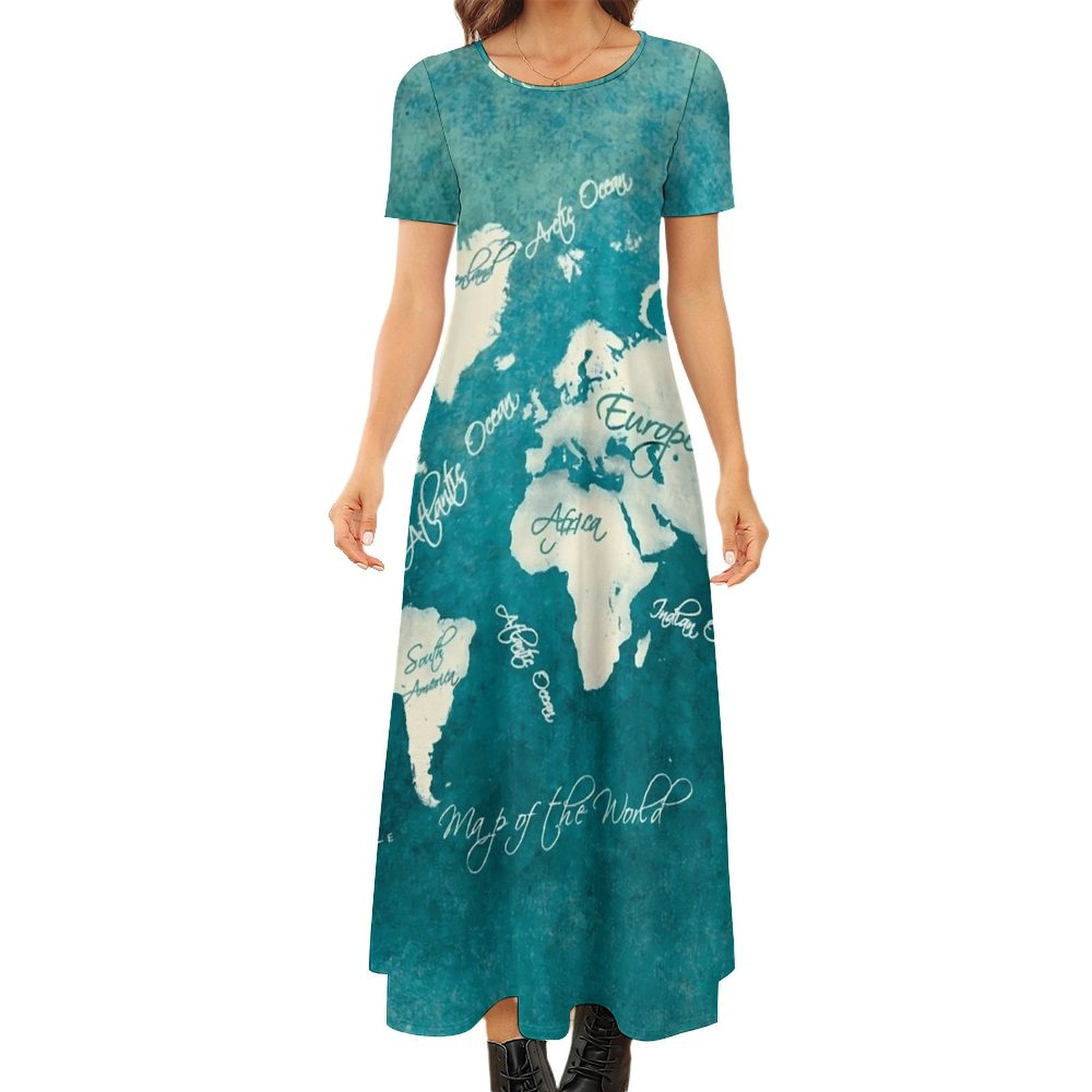 Vintage World Map Dress Historical Map Trendy Maxi Dress Street Fashion ...