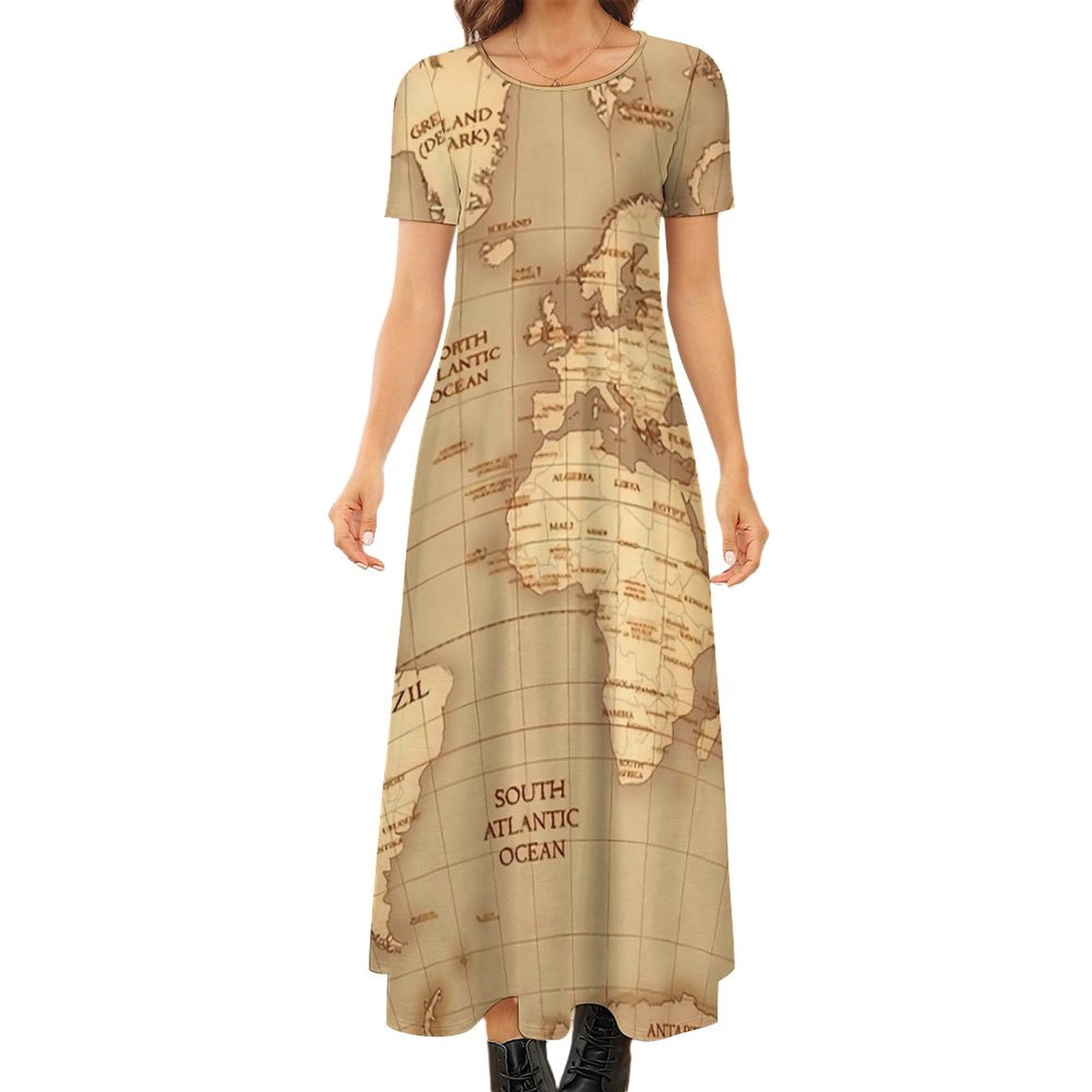 Vintage World Map Dress Historical Map Trendy Maxi Dress Street Fashion ...