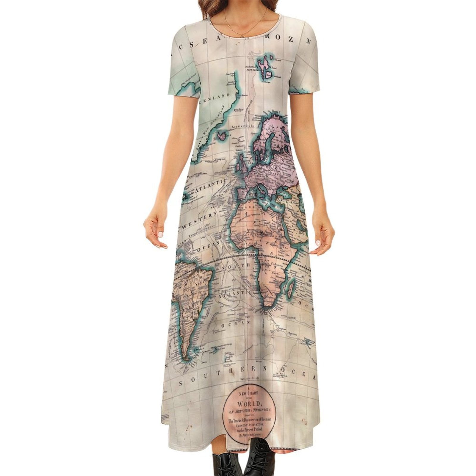 Vintage World Map Dress Historical Map Trendy Maxi Dress Street Fashion ...
