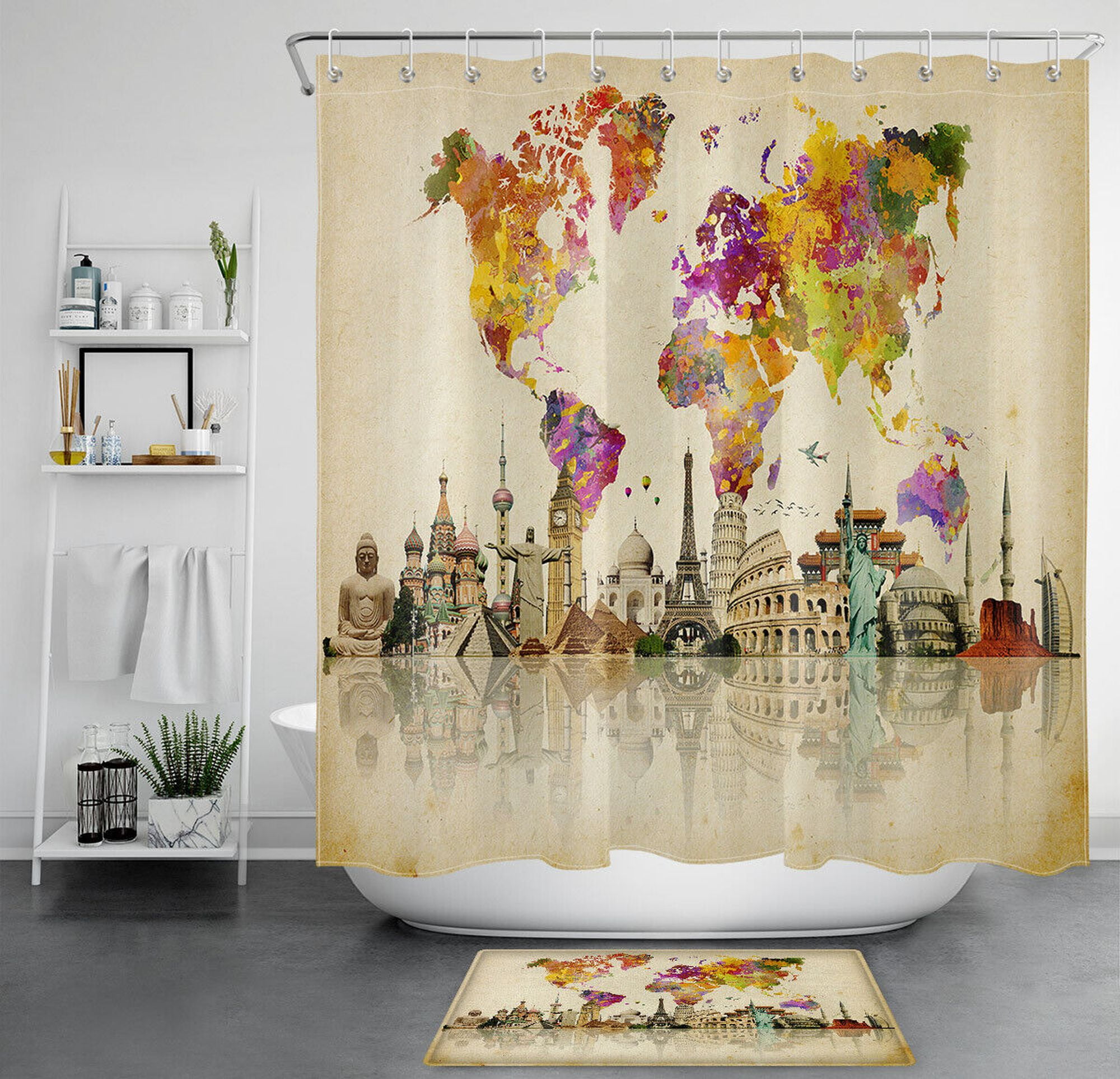 Vintage World Map Shower Curtain Set: A Timeless Addition to Your ...