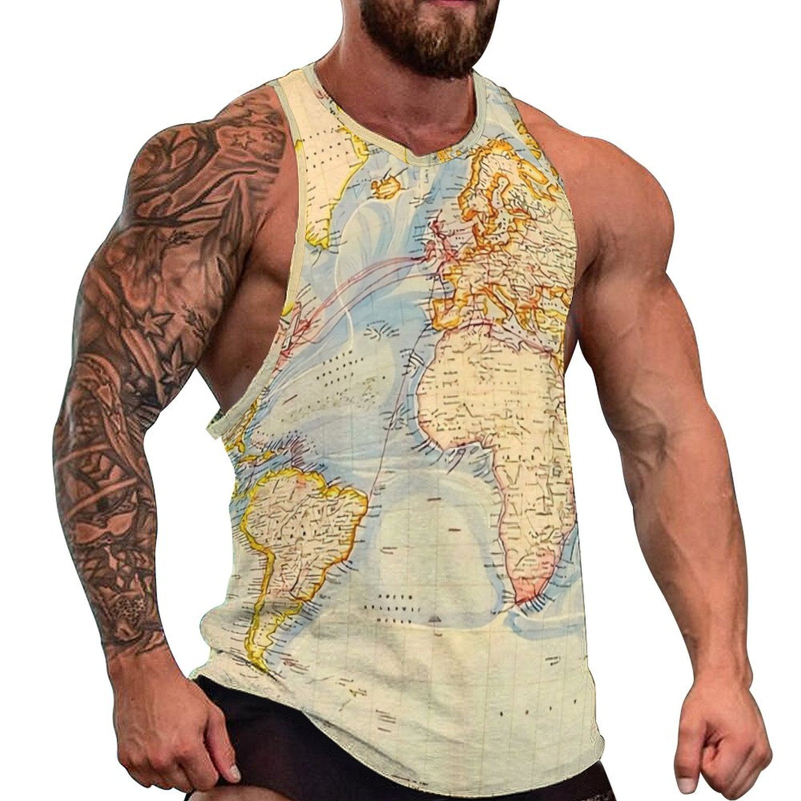 Vintage World Map Tank Top Historical Map Tops Beach Workout Man's ...