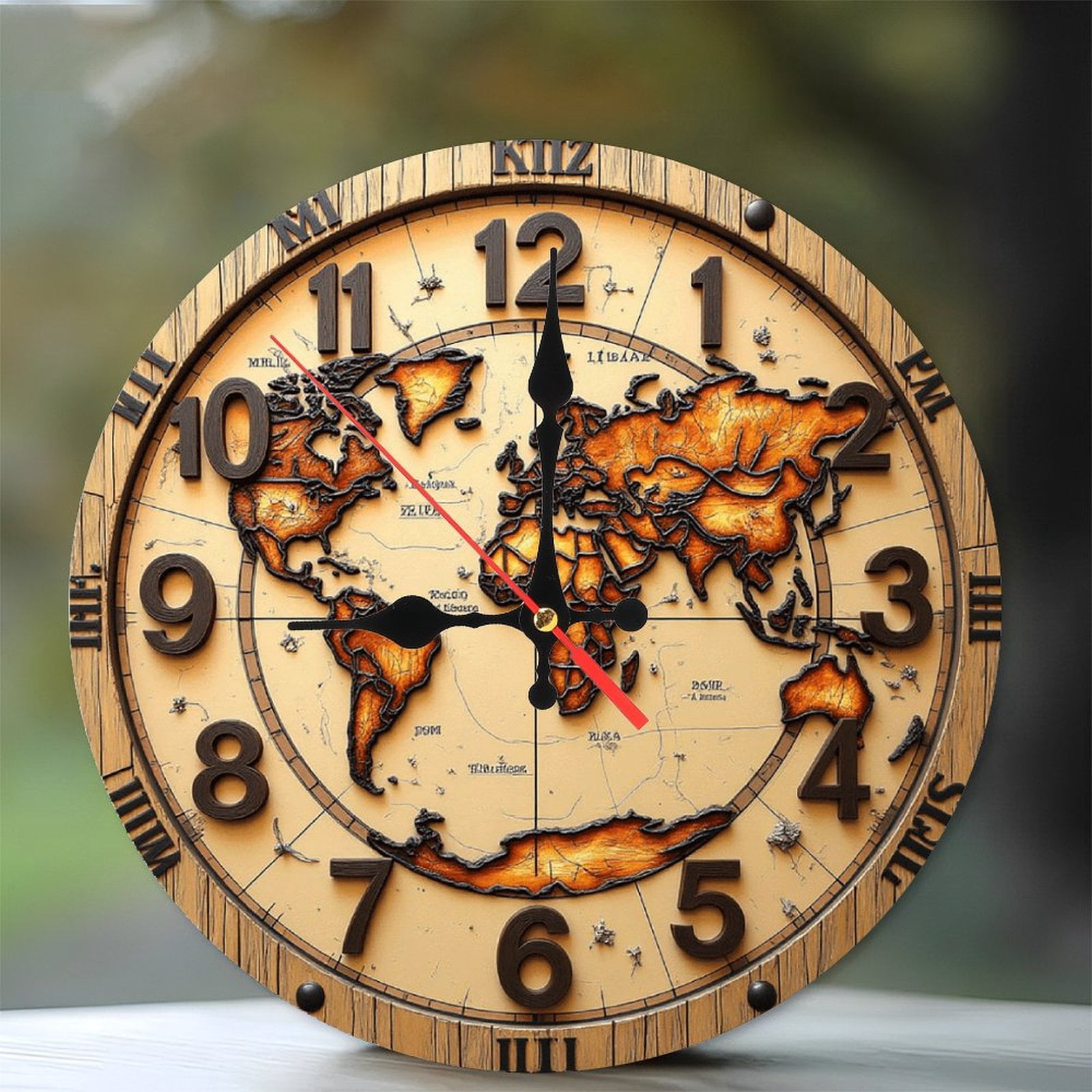Vintage World Map Wall Clock Decorative Art 10-Inch Silent Wooden Wall ...