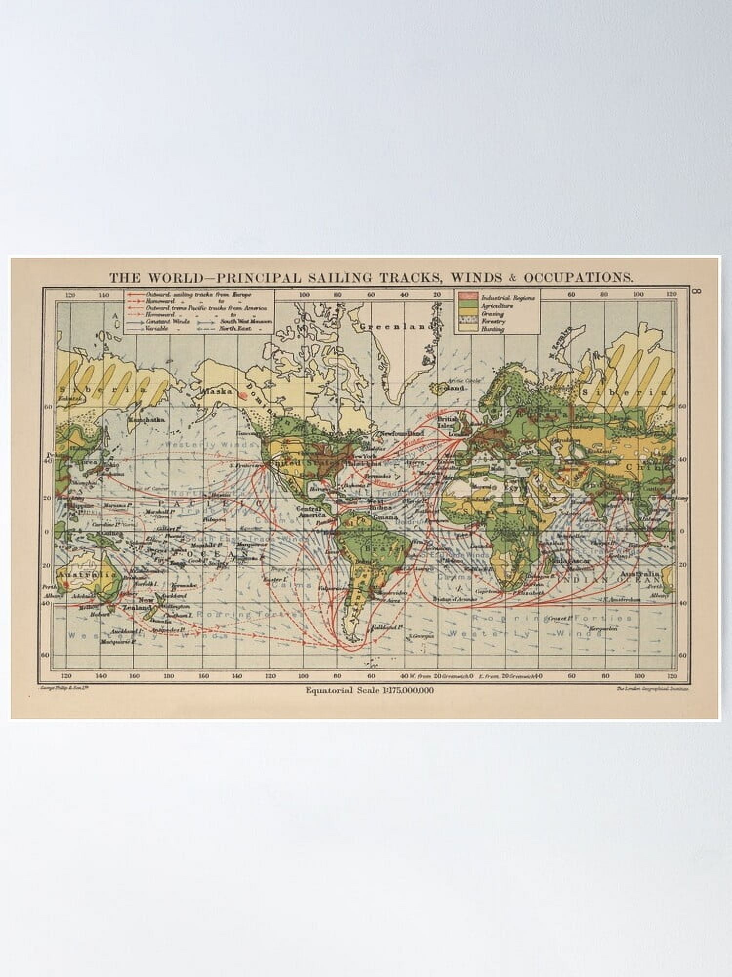 Vintage World Sailing Routes Map (1914) Poster - Walmart.com
