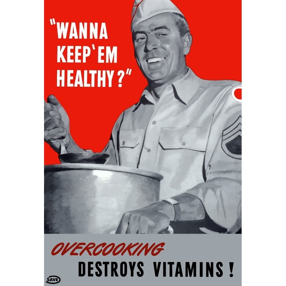 Vintage World War II poster of an army cook serving food from a pot ...