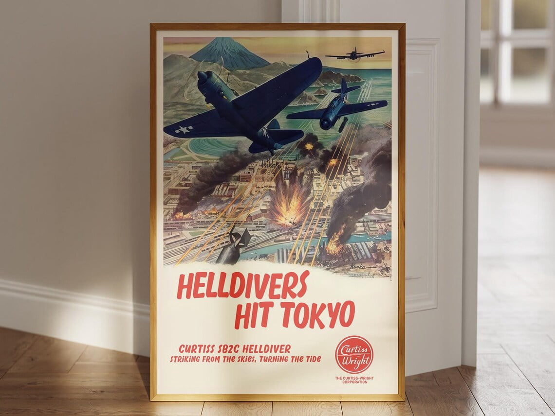 Vintage World War Ii Era Sb2C Helldiver Aircraft Poster, Ww2, Aviation ...
