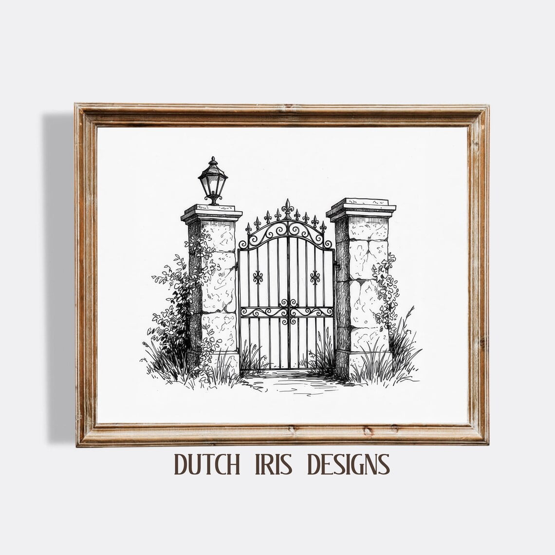 Vintage Wrought-Iron Garden Gate Print, Classic Pen And Ink Art, Rustic ...