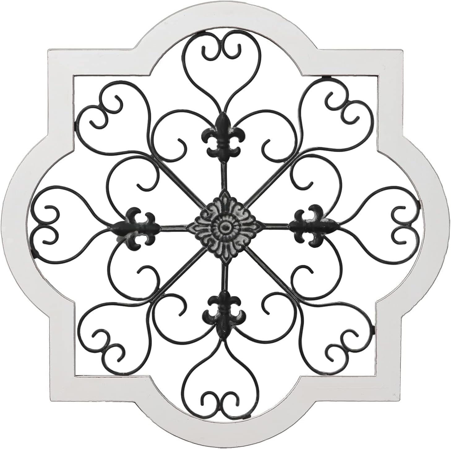 Vintage Wrought Iron Wall Decor 24", Hanging Distressed Black and White ...