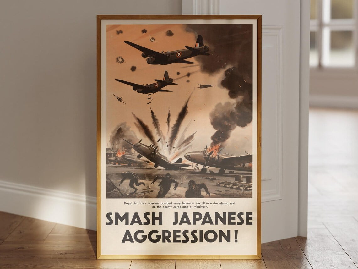 Vintage Wwii Propaganda Poster 'Smash Japanese Aggression!' Historical ...