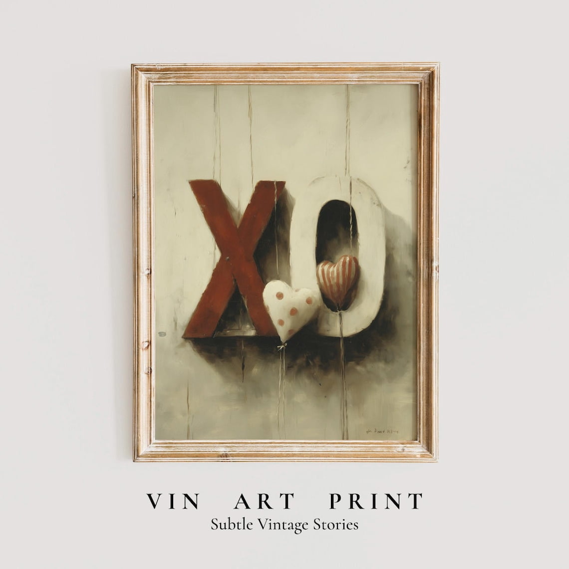 Vintage XO Love Typography Wall Art Shabby Chic Heart Decor, Unframed ...
