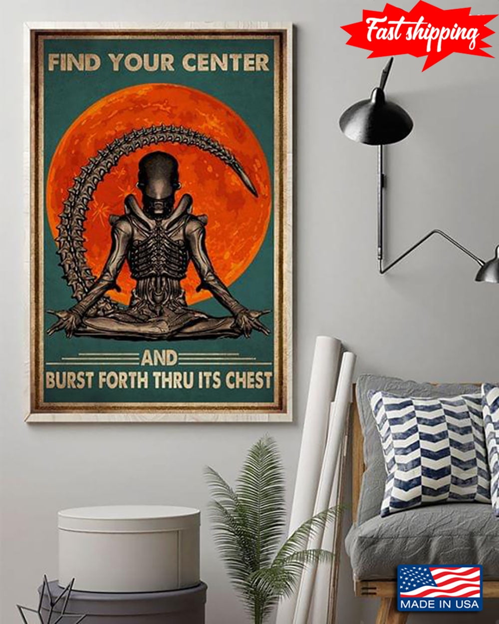 Vintage Xenomorph Doing Yoga Under Bloody Moon Find Your Center And ...