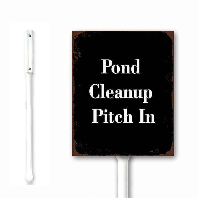 Vintage Yard Sign Pond Cleanup - Pitch In Black Metal Sign Outdoor with ...