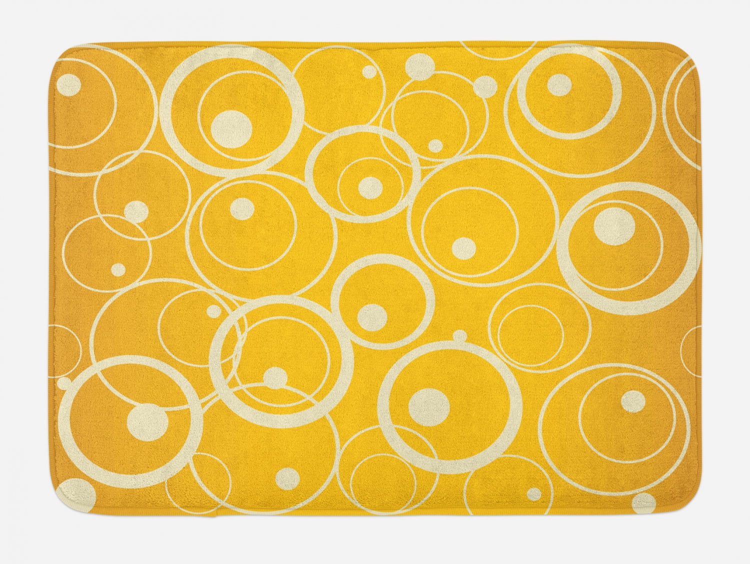 Vintage Yellow Bath Mat, Circles and Dots Monotone Geometric Shapes ...