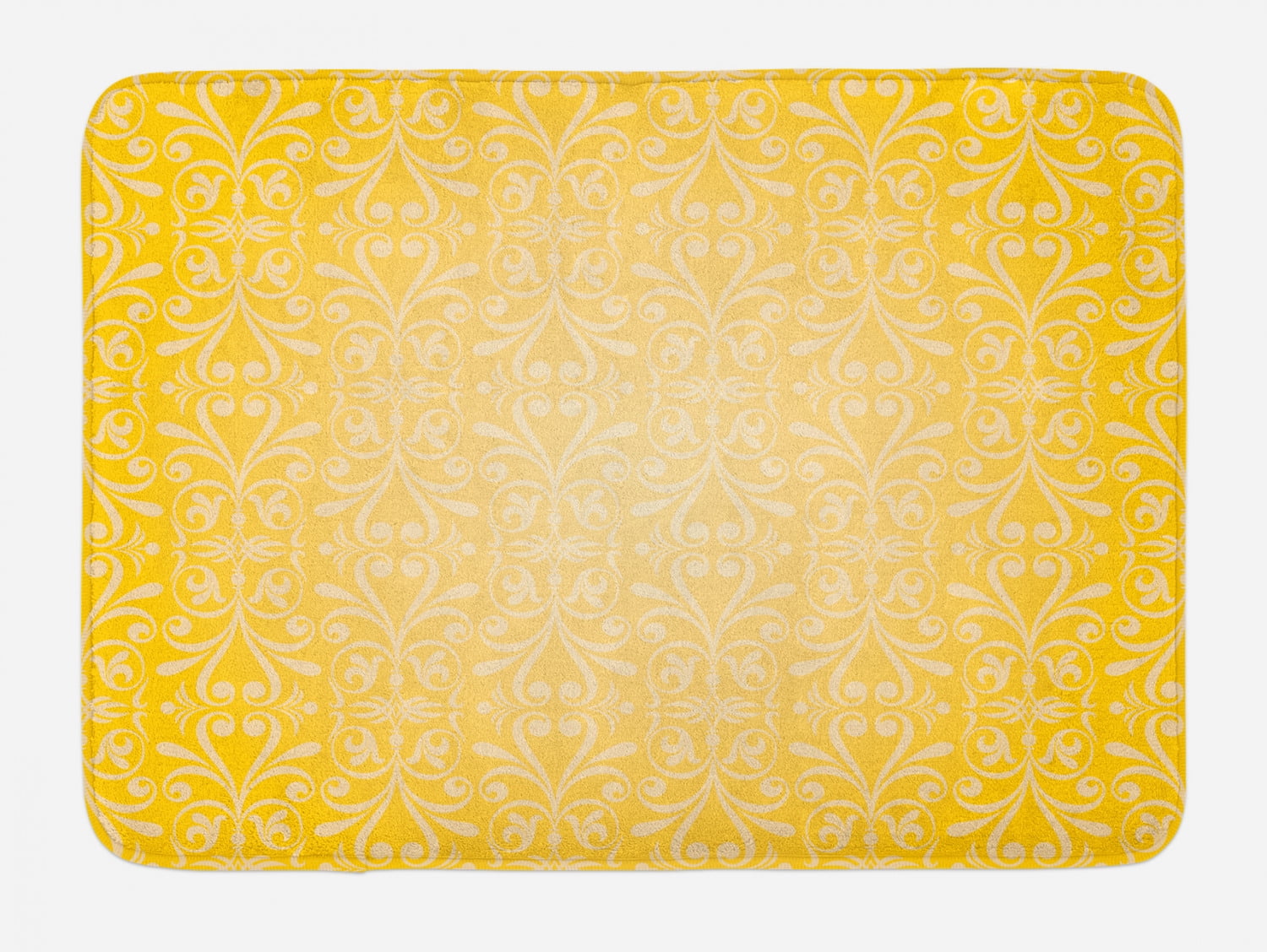 Vintage Yellow Bath Mat, Victorian Style Swirls Timeless Royal Motifs ...