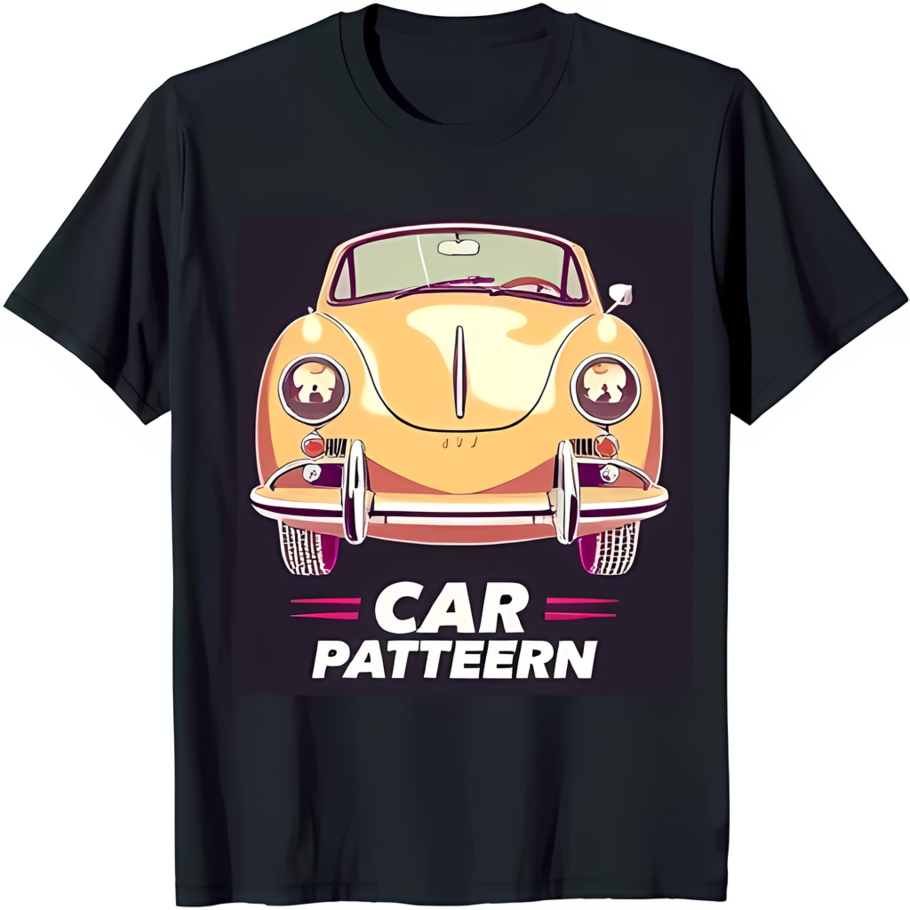 Vintage Yellow Car Graphic Black T-Shirt with 'CAR PATTEERN' Design ...