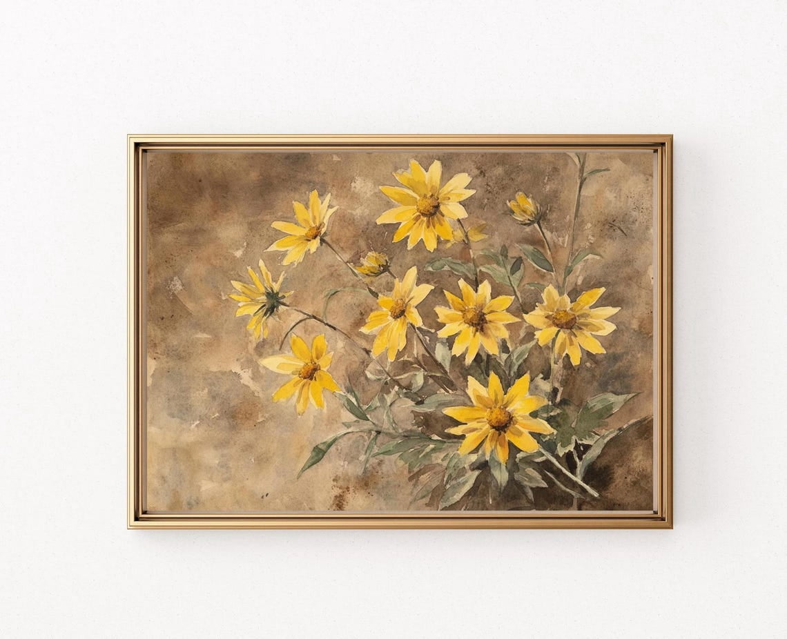 Vintage Yellow Daisies Print Poster Spring Wall Art Poster Country Wall ...