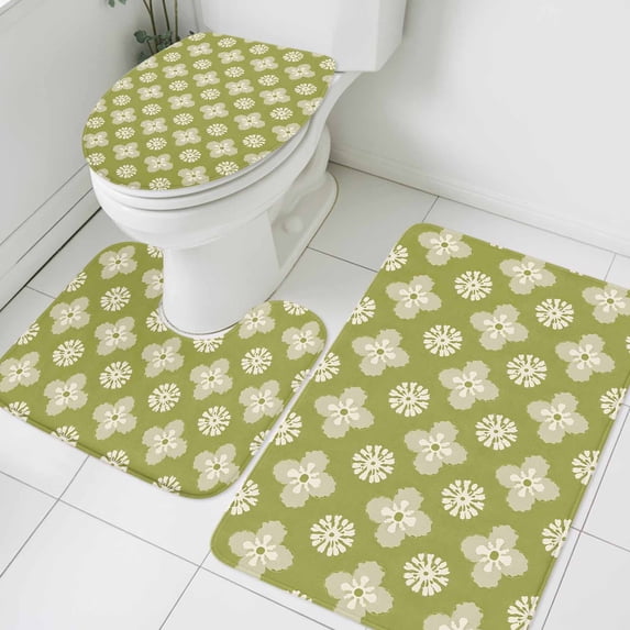 Vintage Yellow Flower Bathroom Rugs Set Retro Country Ethnic Abstract ...