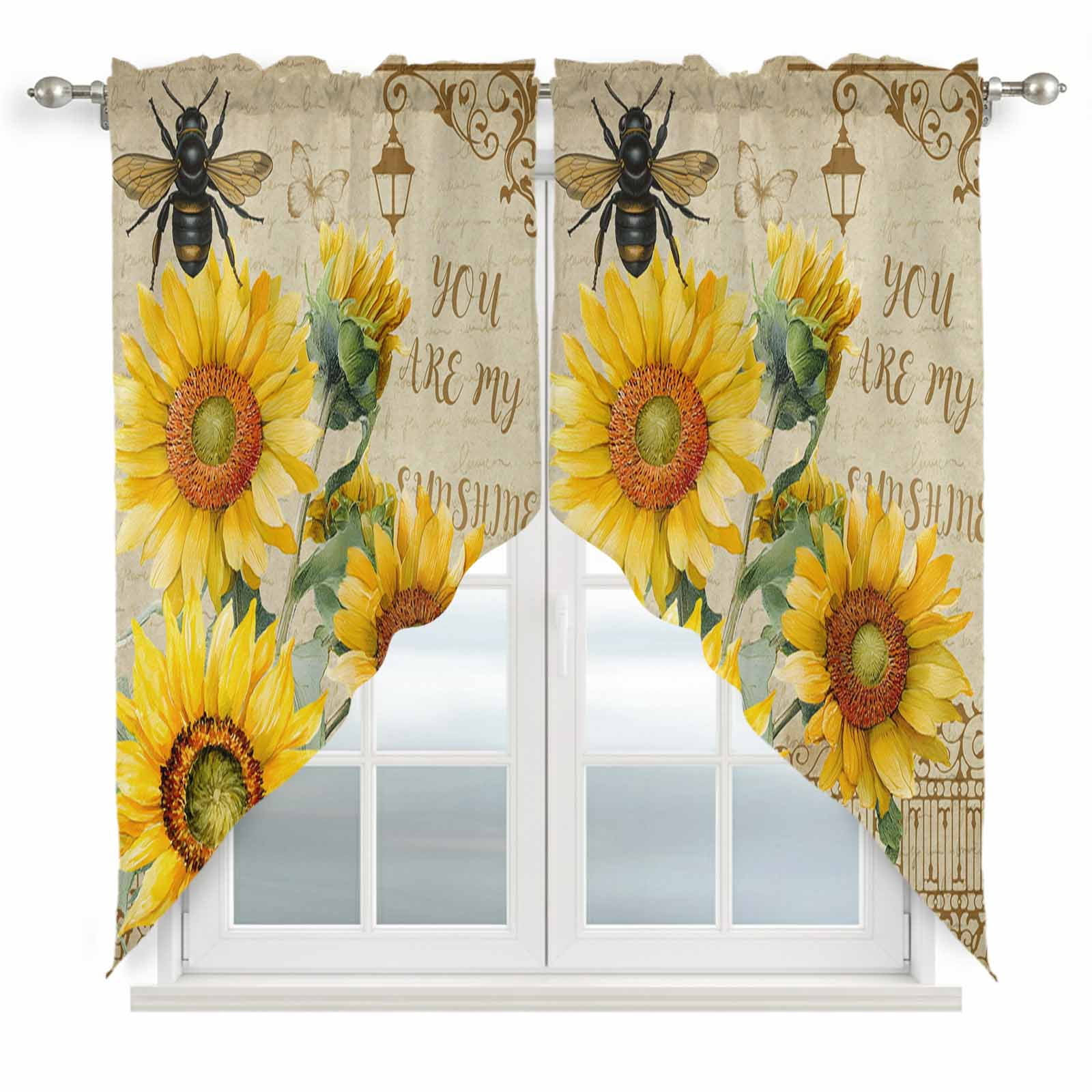 Vintage Yellow Sunflower Swag Valances for Windows 2 Pack, Kitchen ...