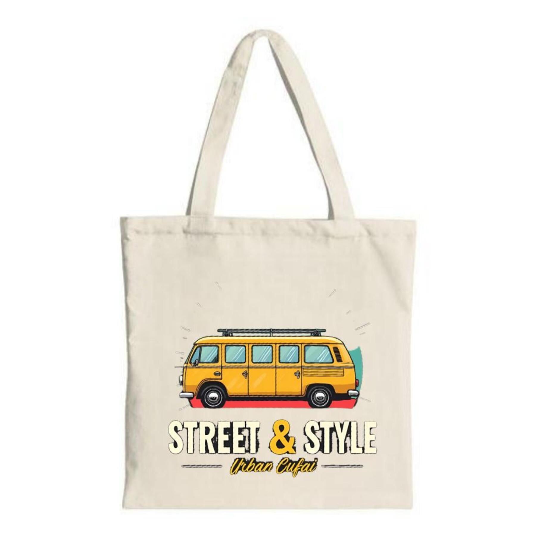 Vintage Yellow Van Tote Bag - " STREET & STYLE " Design with Roof Rack ...