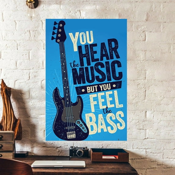 Vintage You Hear The Music But You Feel The Bass Guitar Poster 11 x 17 ...