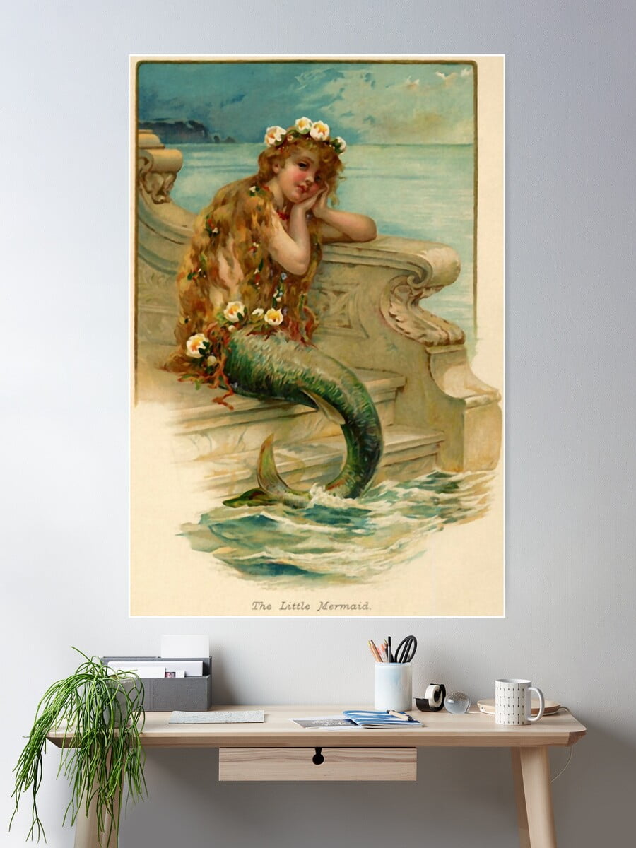 Vintage Young Mermaid From A Bath Salts Advert Poster Wall Art, Modern ...