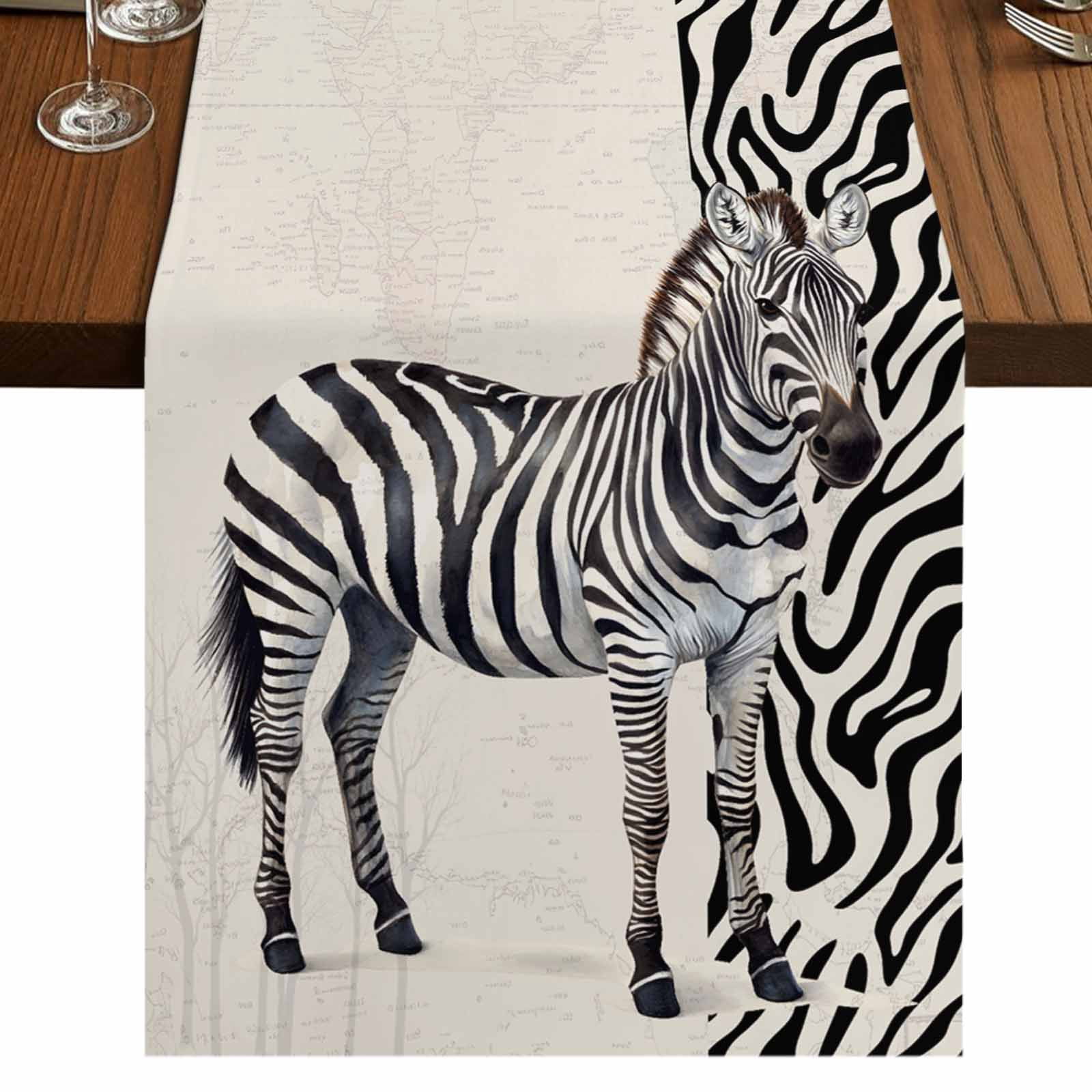 Vintage Zebra 90 Inch Table Runner, Modern Art Animal Watercolor ...