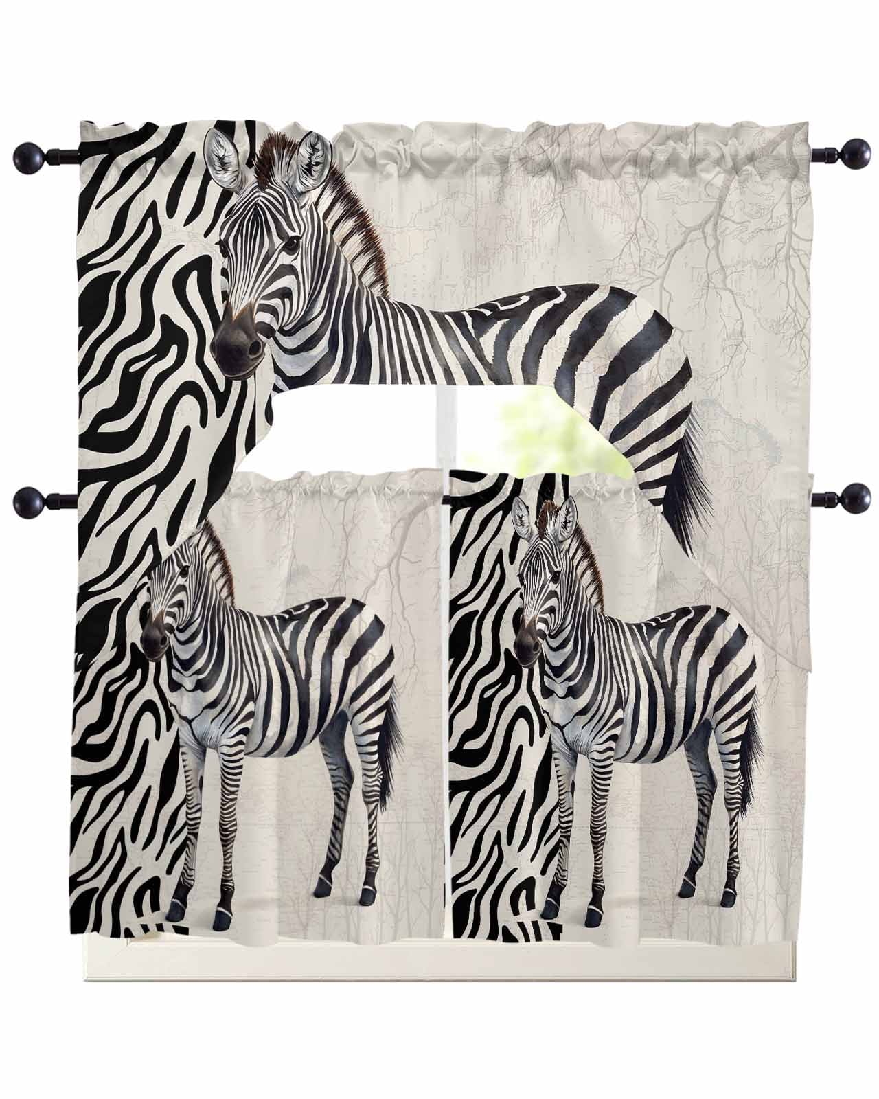 Vintage Zebra Kitchen Curtains Swag Valance and Tier Curtains Set 36 ...