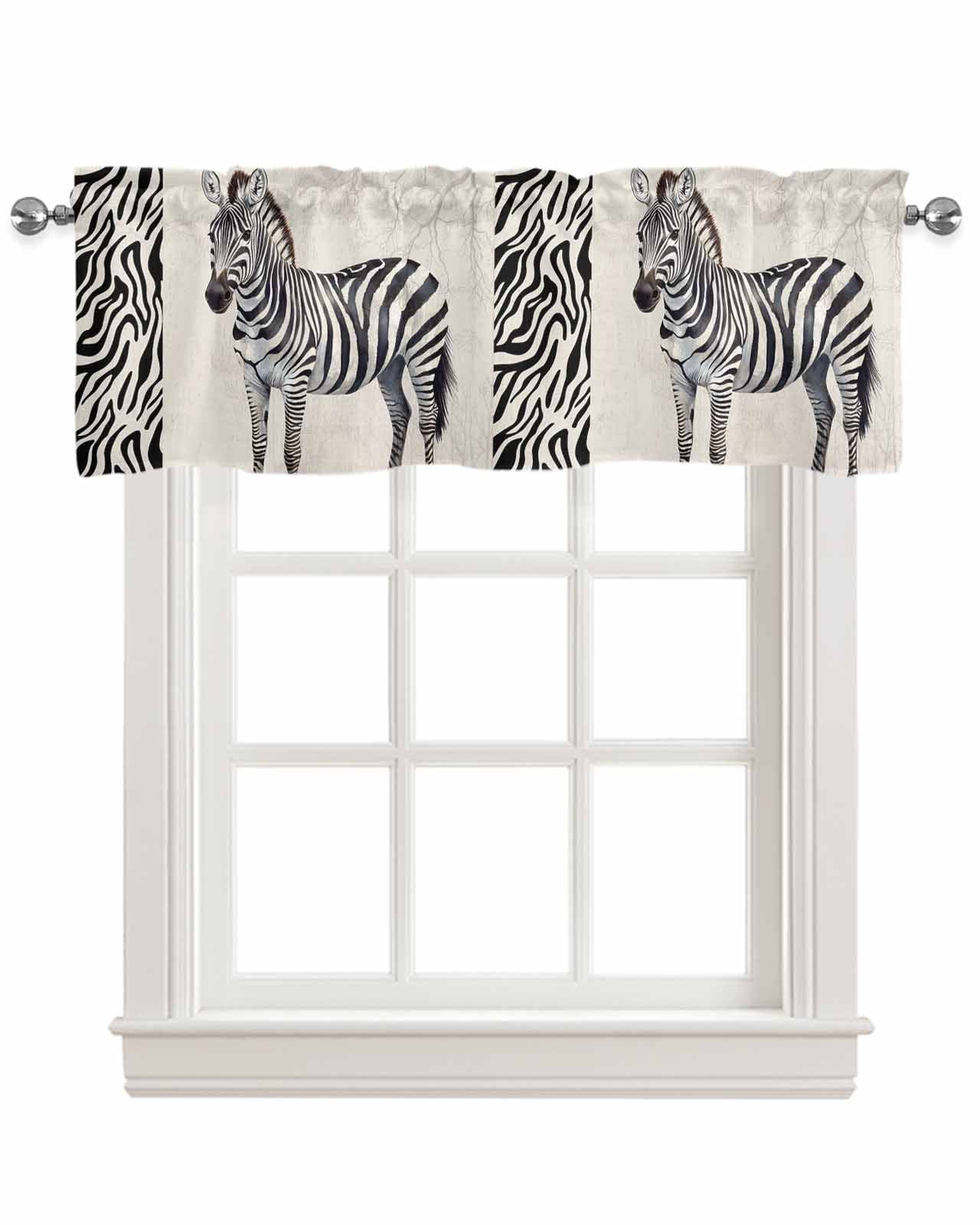 Vintage Zebra Kitchen Valances for Windows Farmhouse Linen Window ...