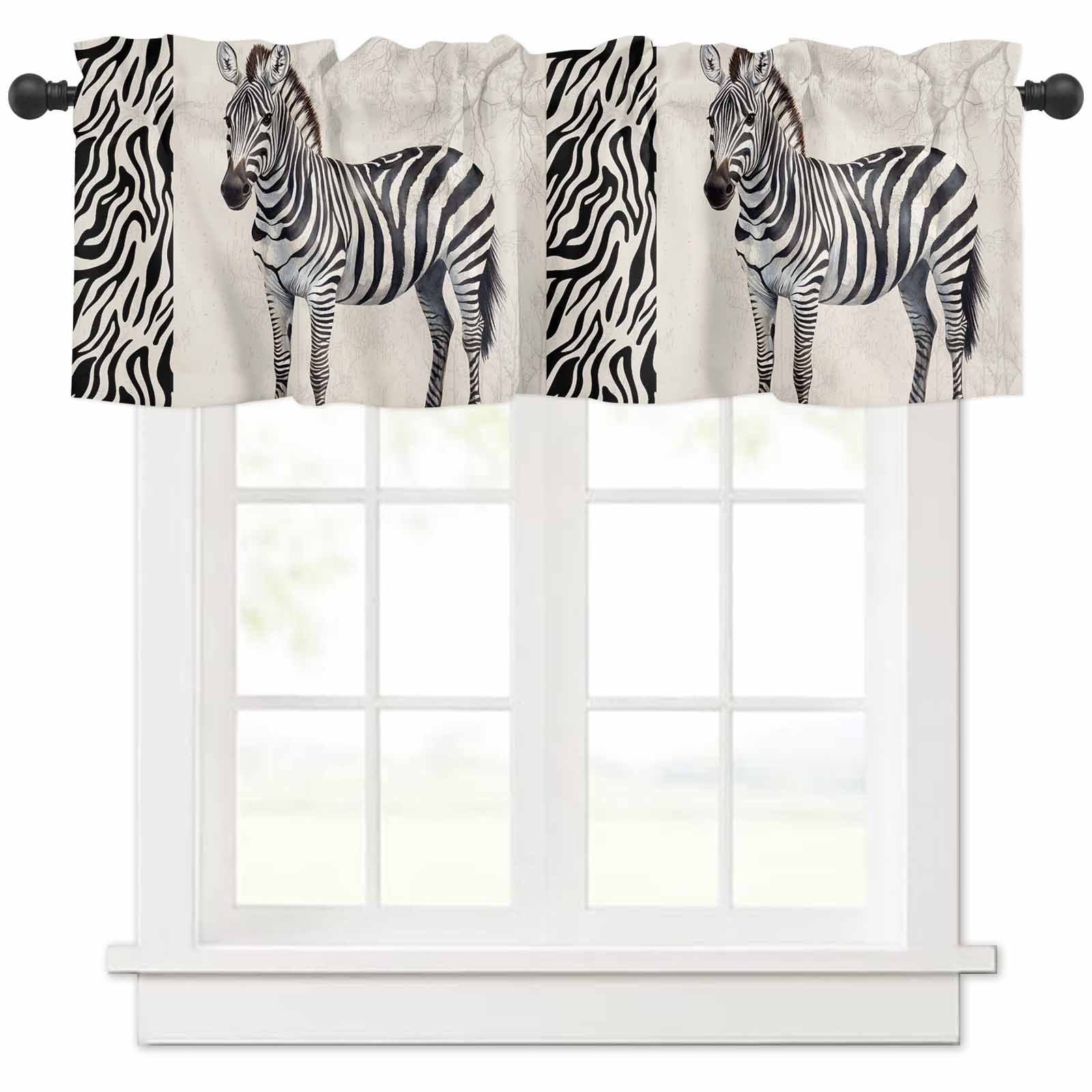 Vintage Zebra Valances for Windows Farmhouse Kitchen Curtains Valances ...