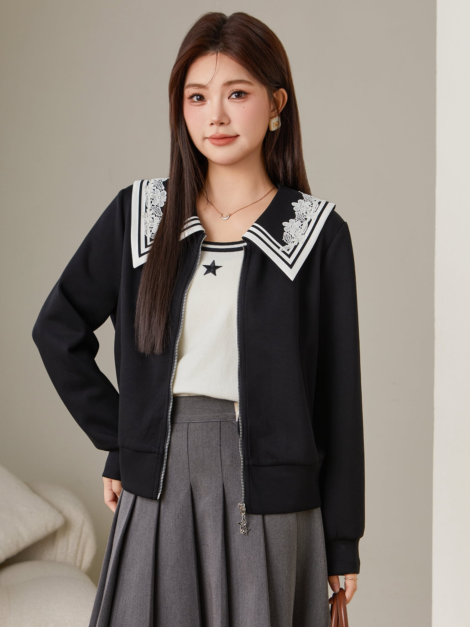Vintage age-reducing lace collar foreign style jacket - Walmart.com