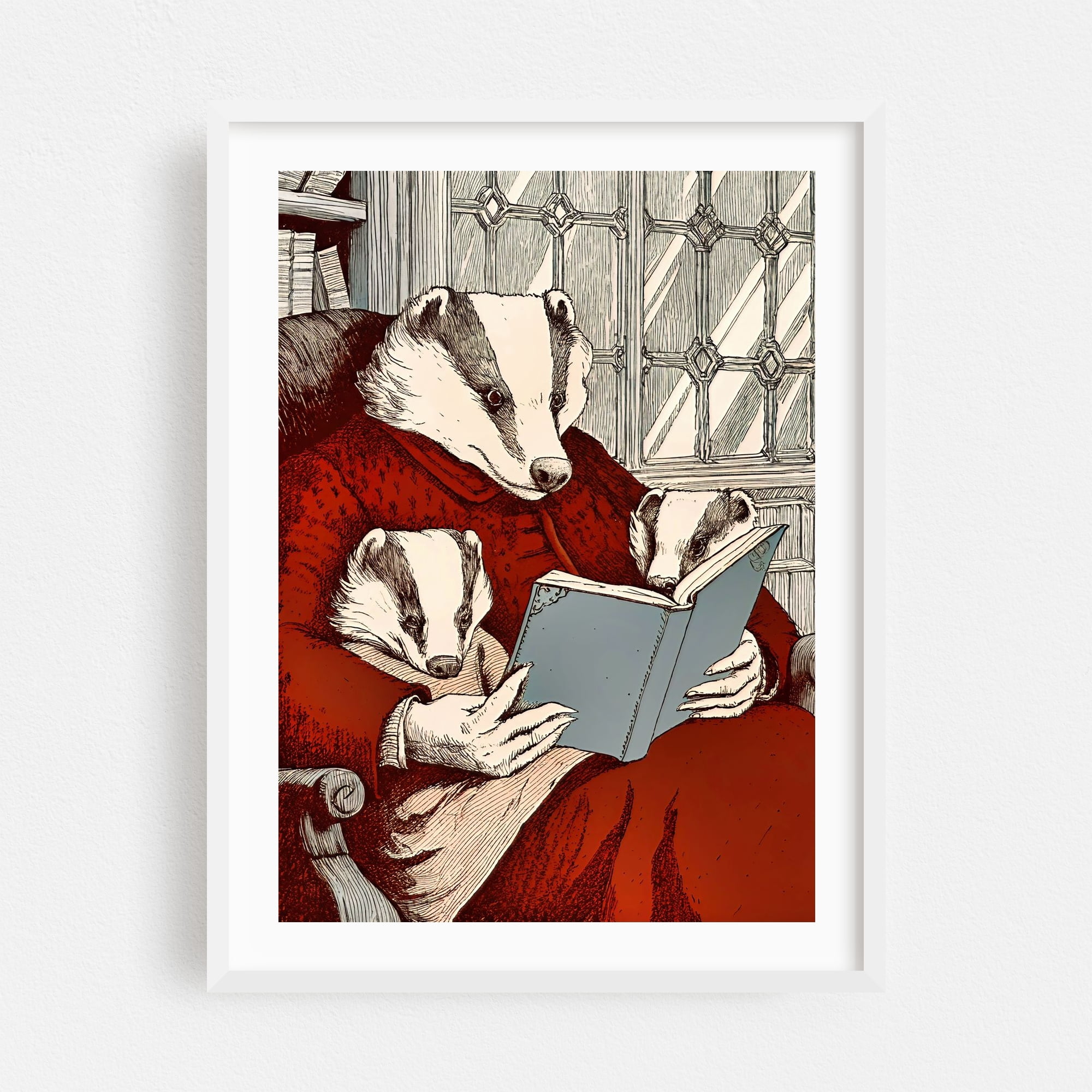 Vintage badgers reading a book to young badgers - Illustration Animal ...