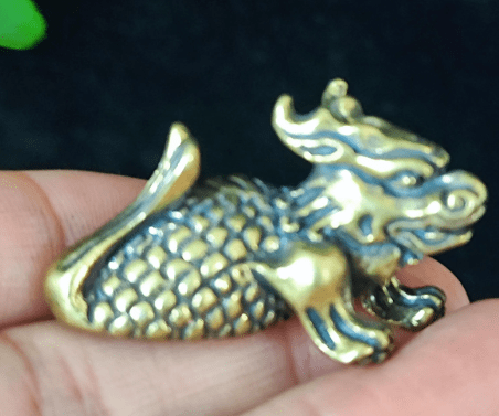 Vintage brass Asian dynasty bronze Gilt fengshui Dragon fish Loong ...
