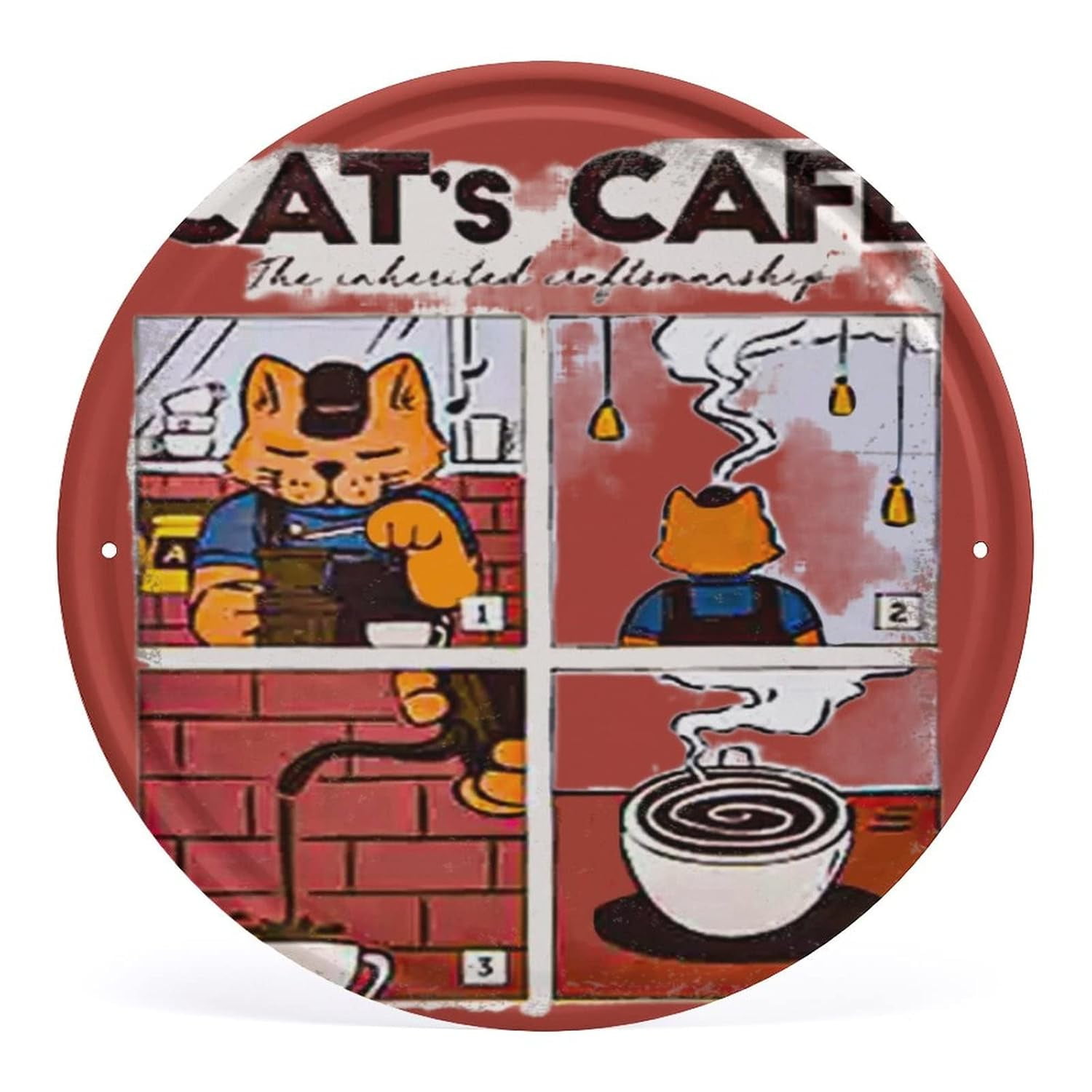 Vintage cartoon cat barista Round Vintage Metal Tin Signs Animal Yard ...