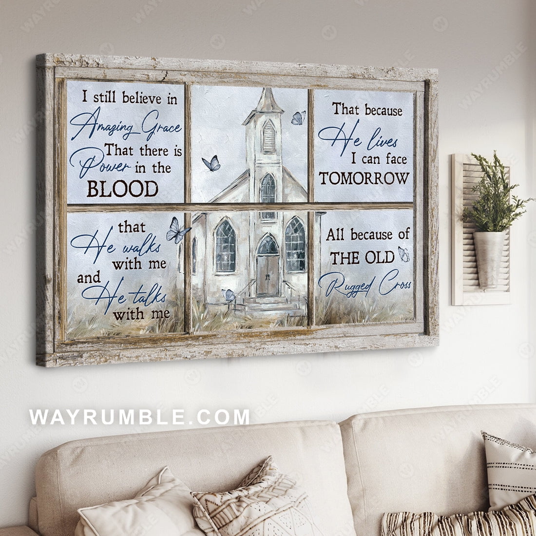 Vintage church, Blue butterfly, I still believe in amazing grace ...