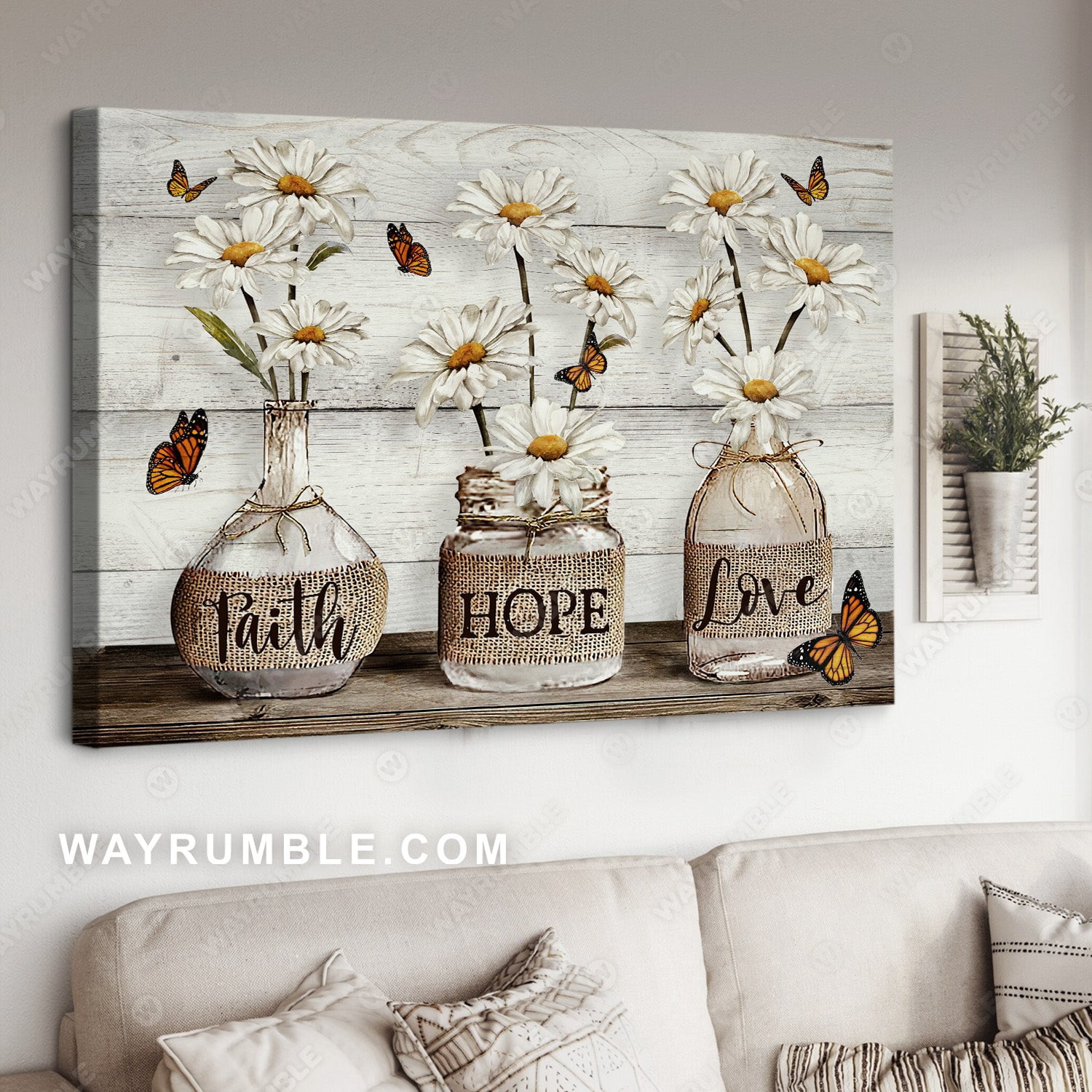 Vintage daisy vase, Monarch butterfly, Home Decor, Faith, Hope, Love ...