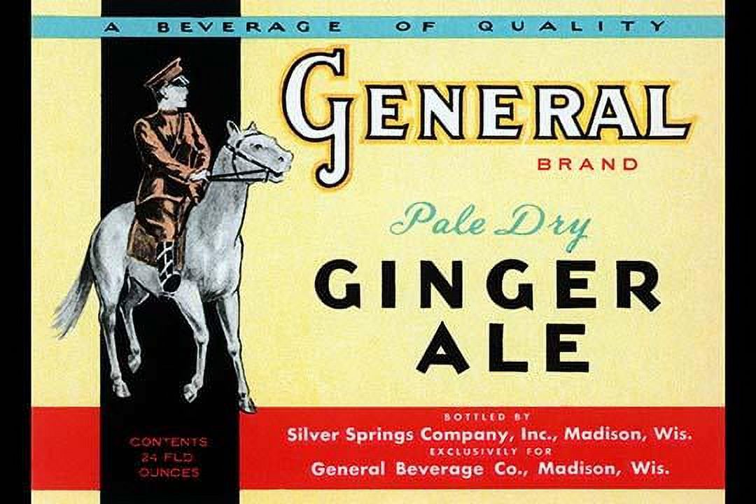 Vintage defunct soda label from a ginger ale showing a military general ...