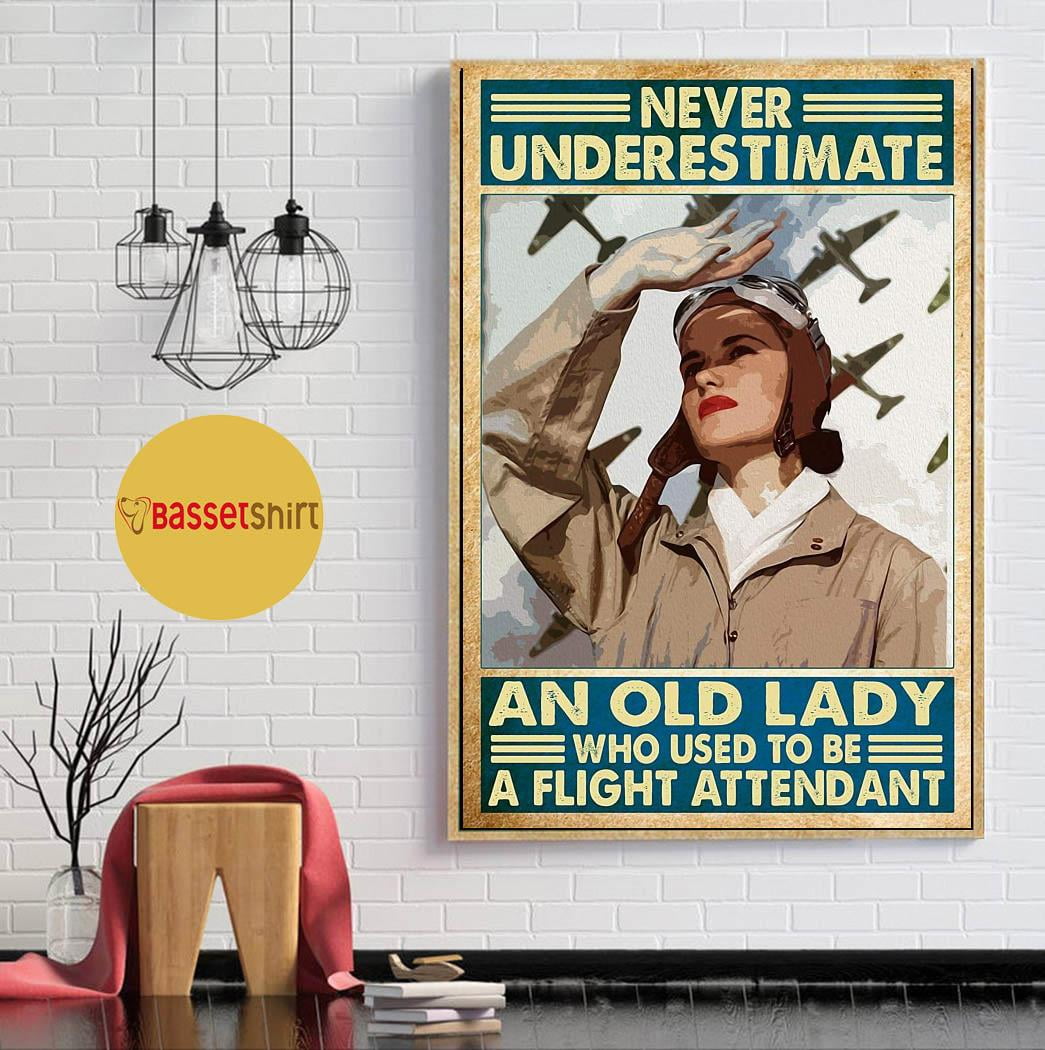 Vintage flight attendant never underestimate an old lady poster 24 x 36 ...