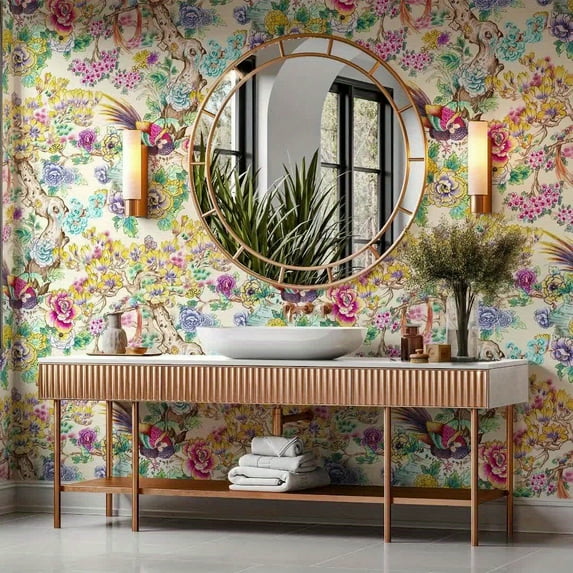 Vintage flower and bird peel and stick wallpaper, waterproof renovation ...