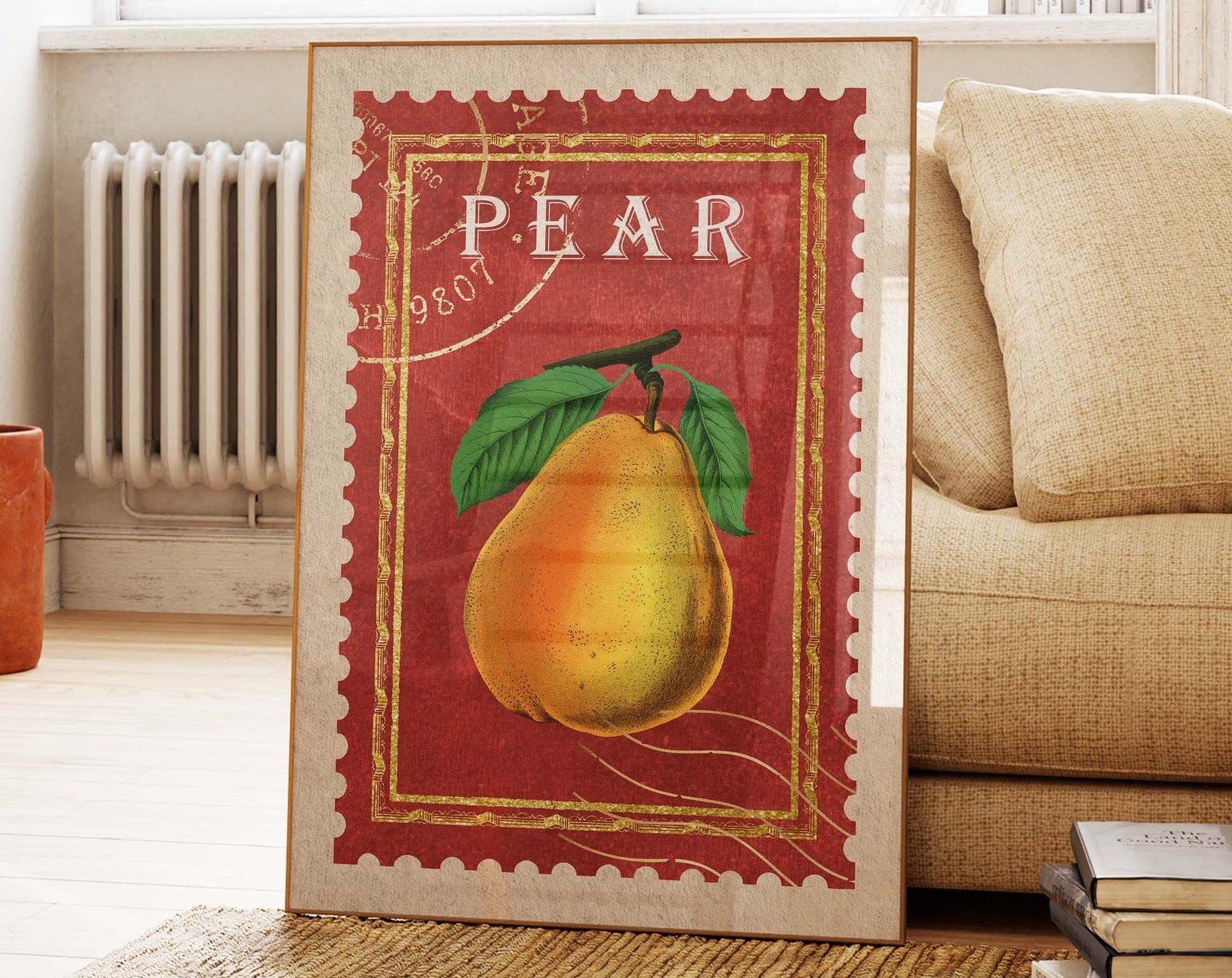 Vintage-inspired Pear Poster, Classic Postage Stamp Design, Elegant ...
