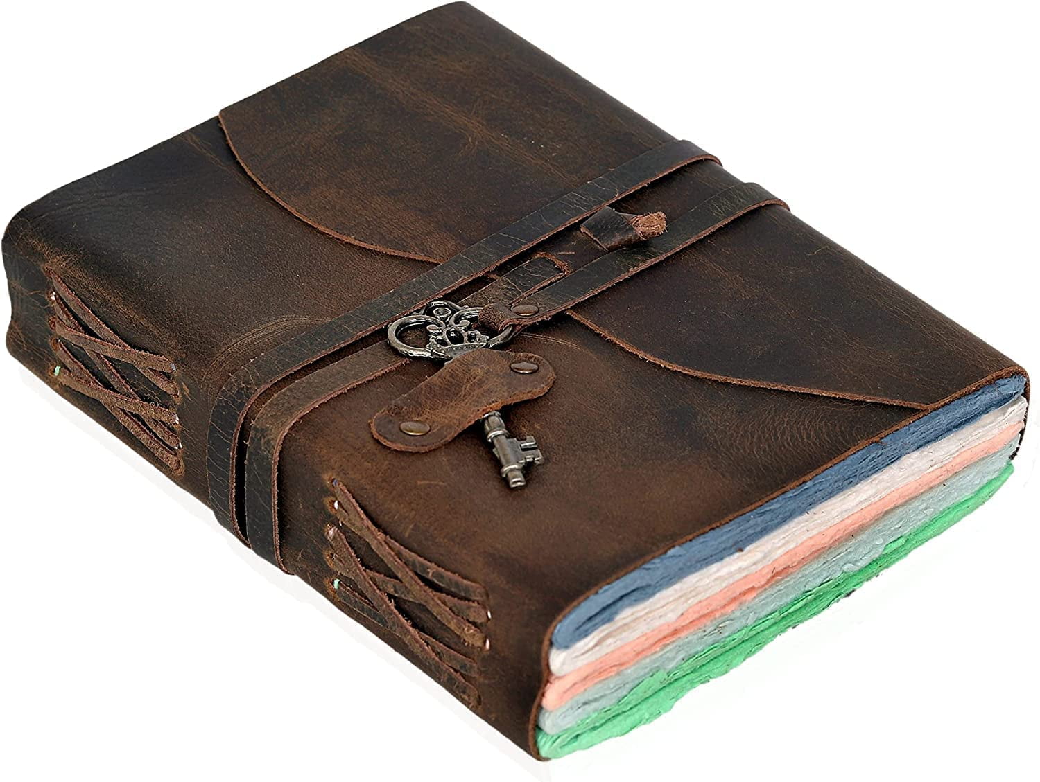 Vintage leather Journal for Women Men, 5 color Deckle Edge Paper ...