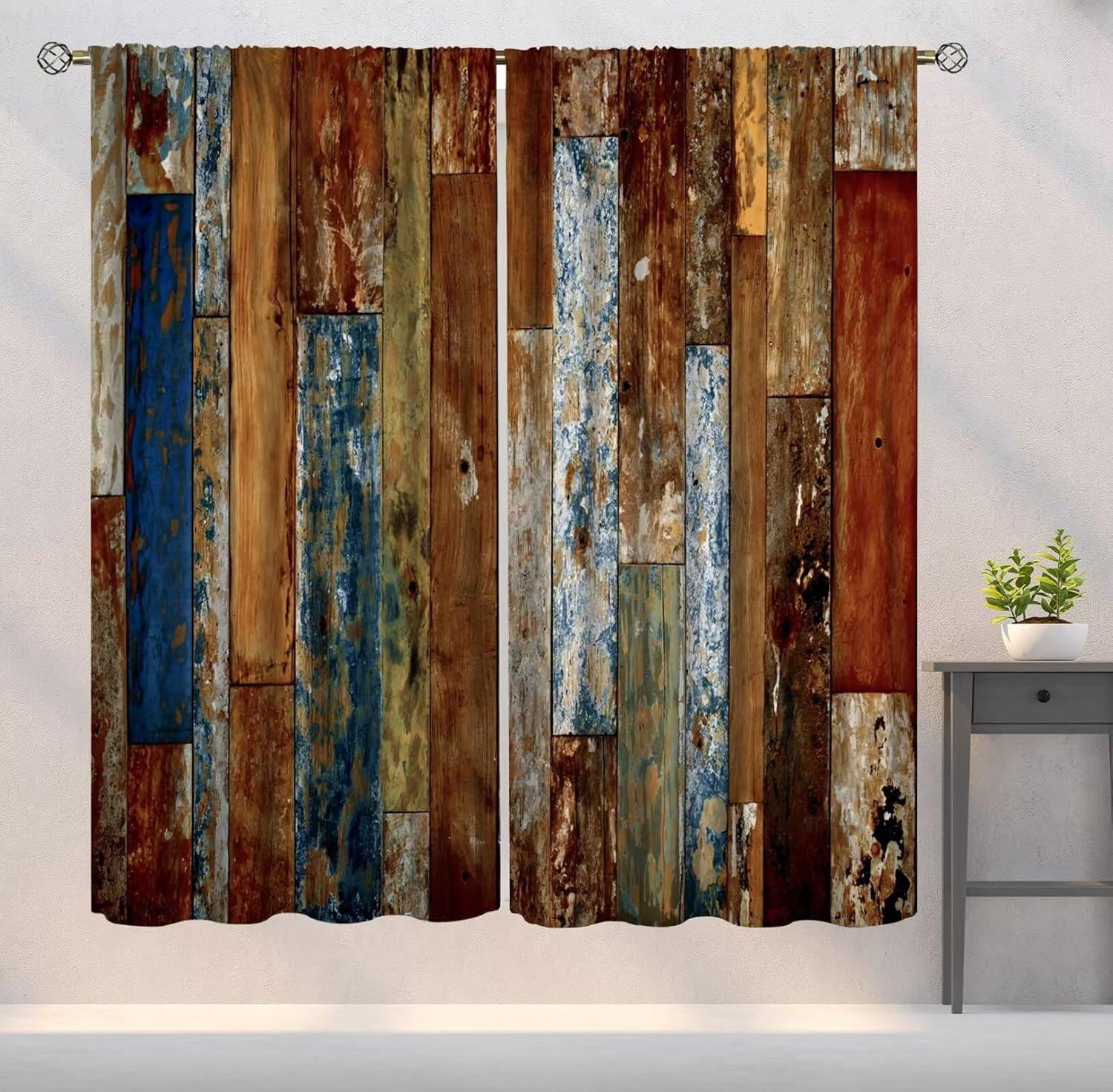 Vintage rustic wood barn door curtains, 2-panel blackout fabric, 80% ...