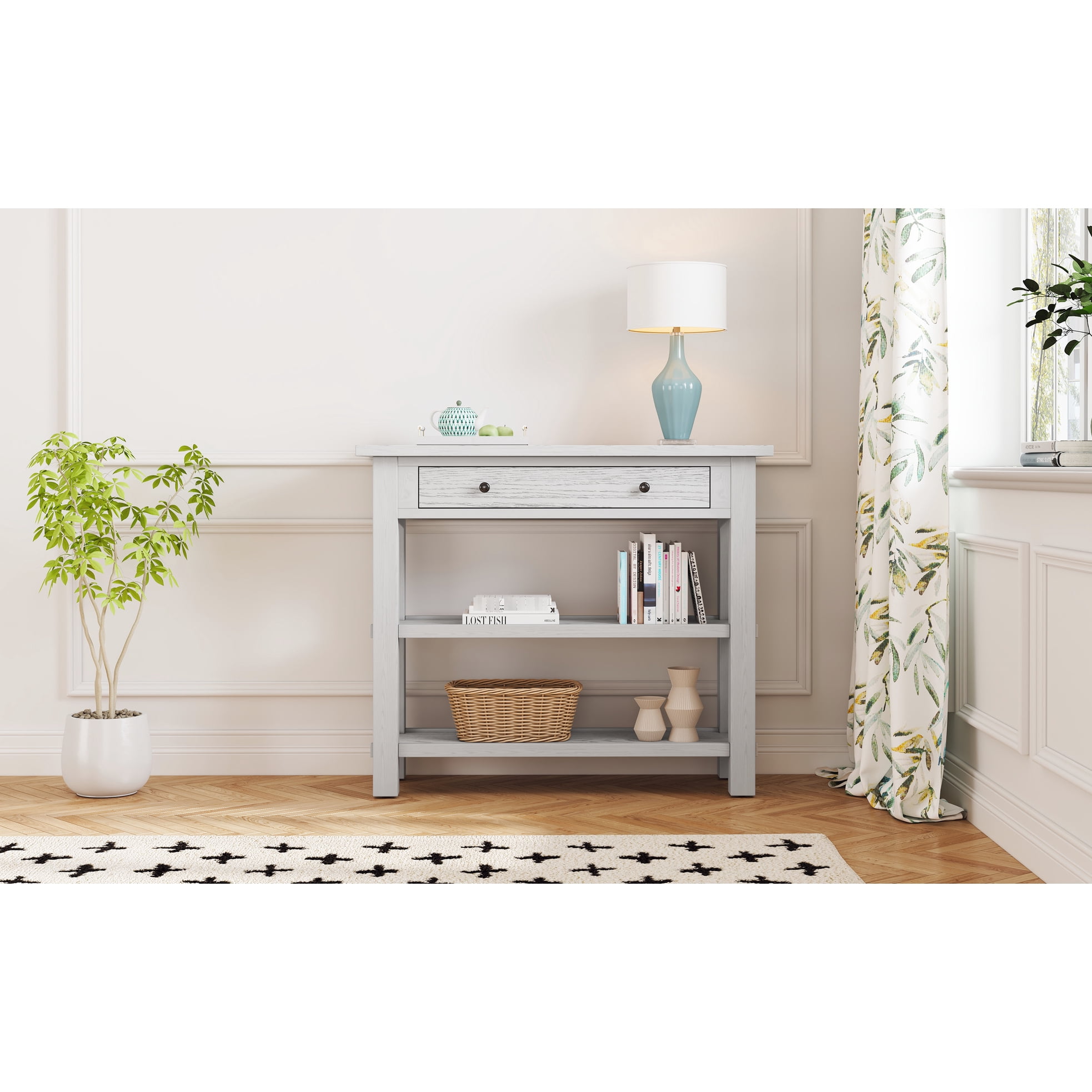 Vintage-style Console Table In Antique White With Functional Drawer And ...