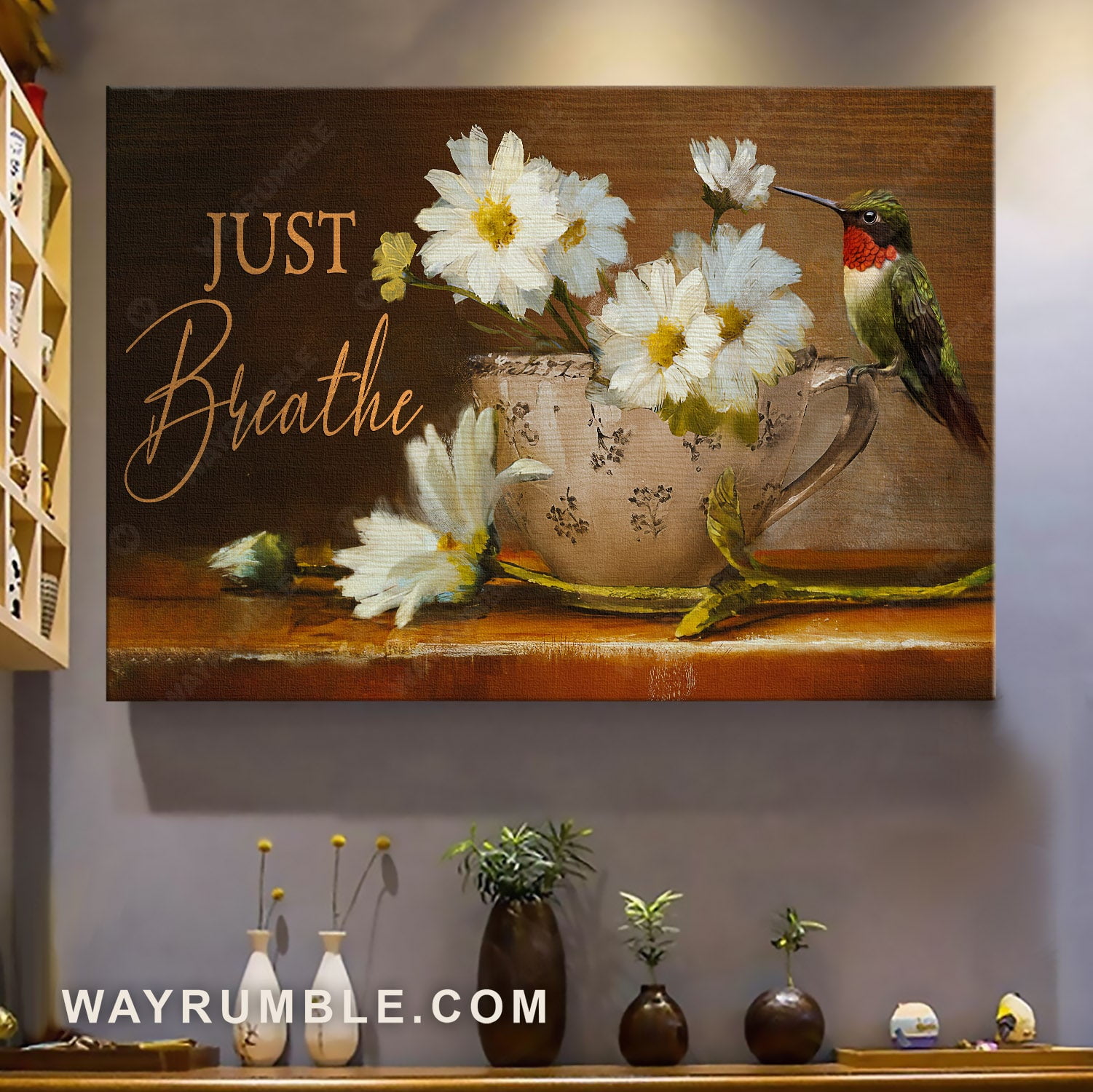 Vintage tea cup, Stunning daisy, Colorful hummingbird, Just breathe ...