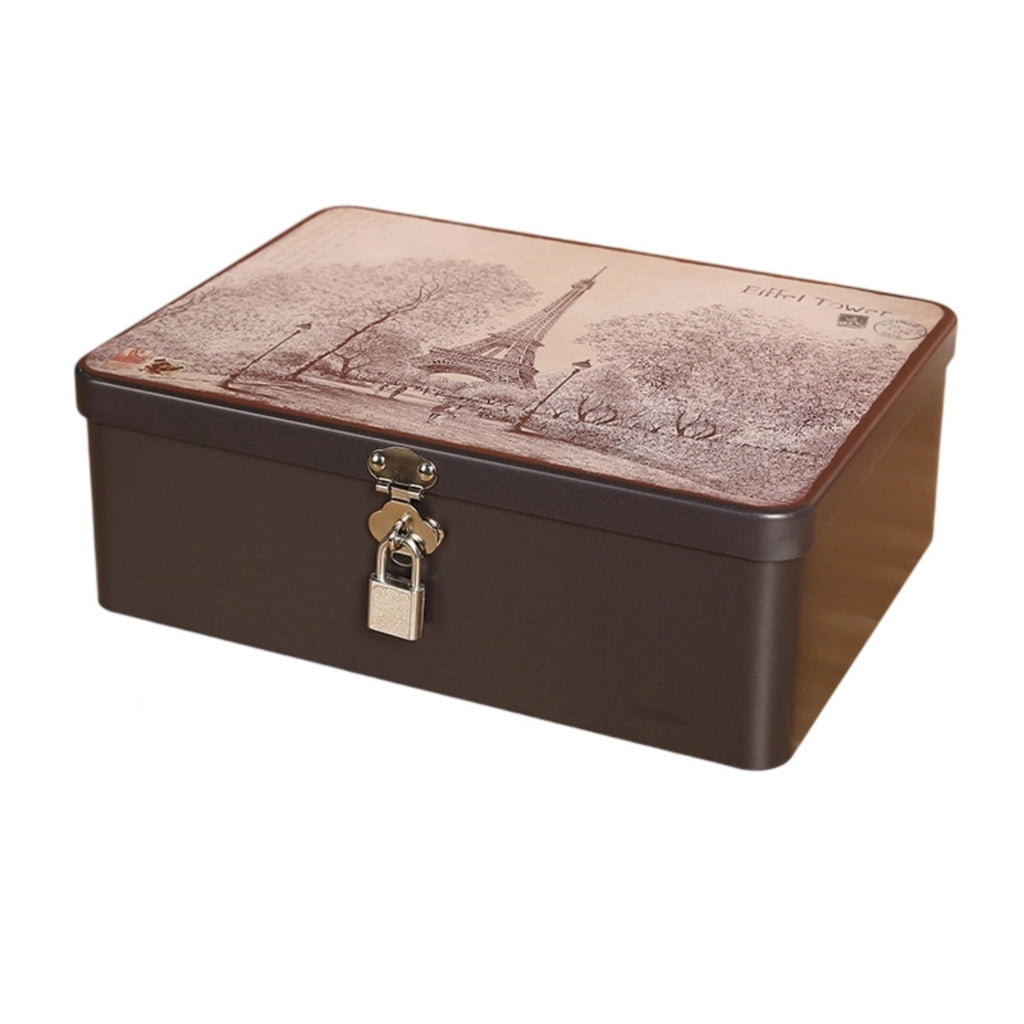 Vintage tinplate box with lock key desktop storage box - Walmart.com