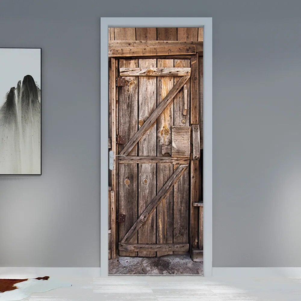 Vintage wood door sticker Imitation wood door sticker 3D self-adhesive ...