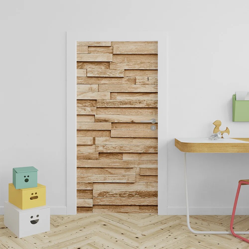 Vintage wood door sticker Imitation wood door sticker 3D self-adhesive ...